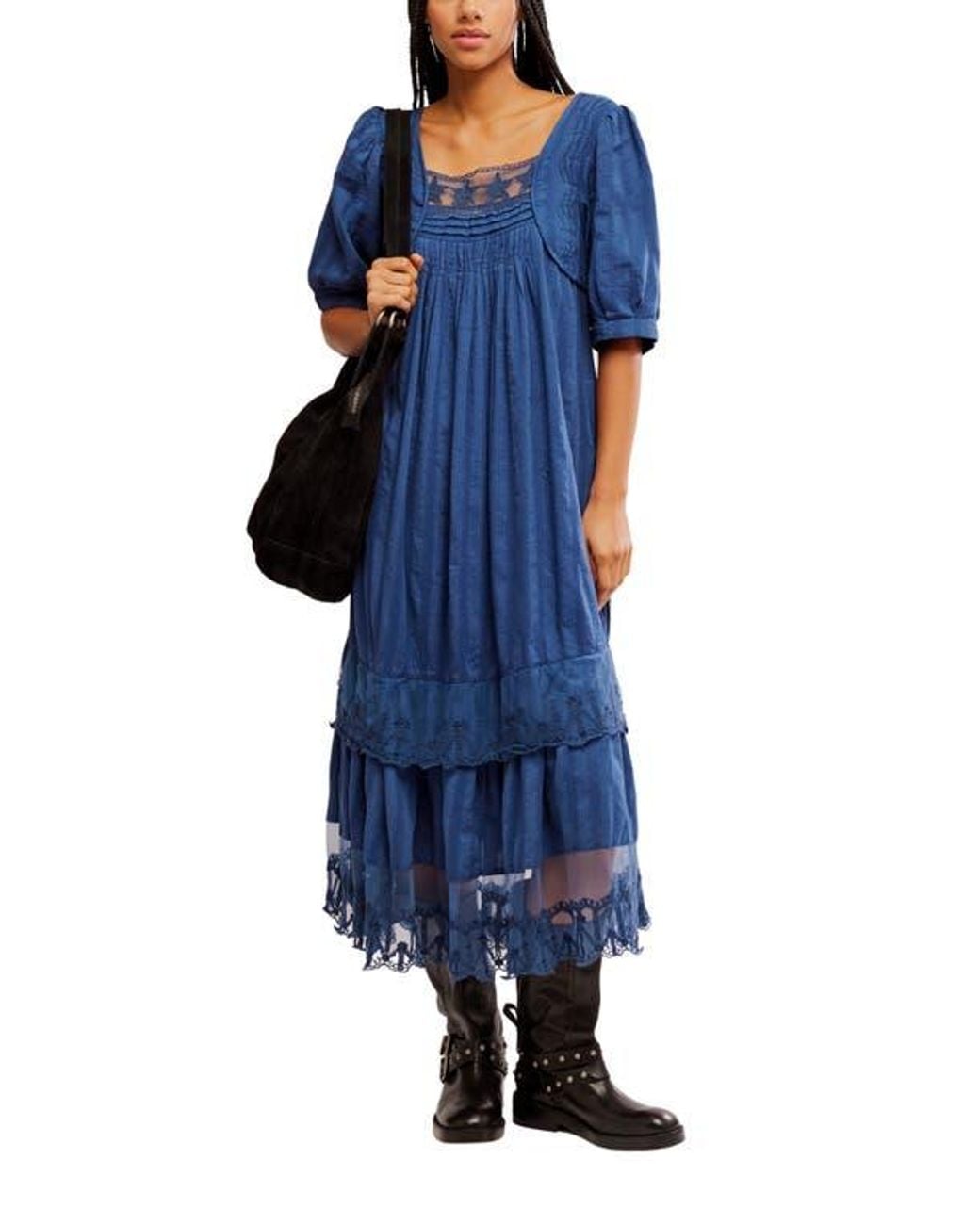 Free People Calder Smocked Midi Dress in Blue | Lyst
