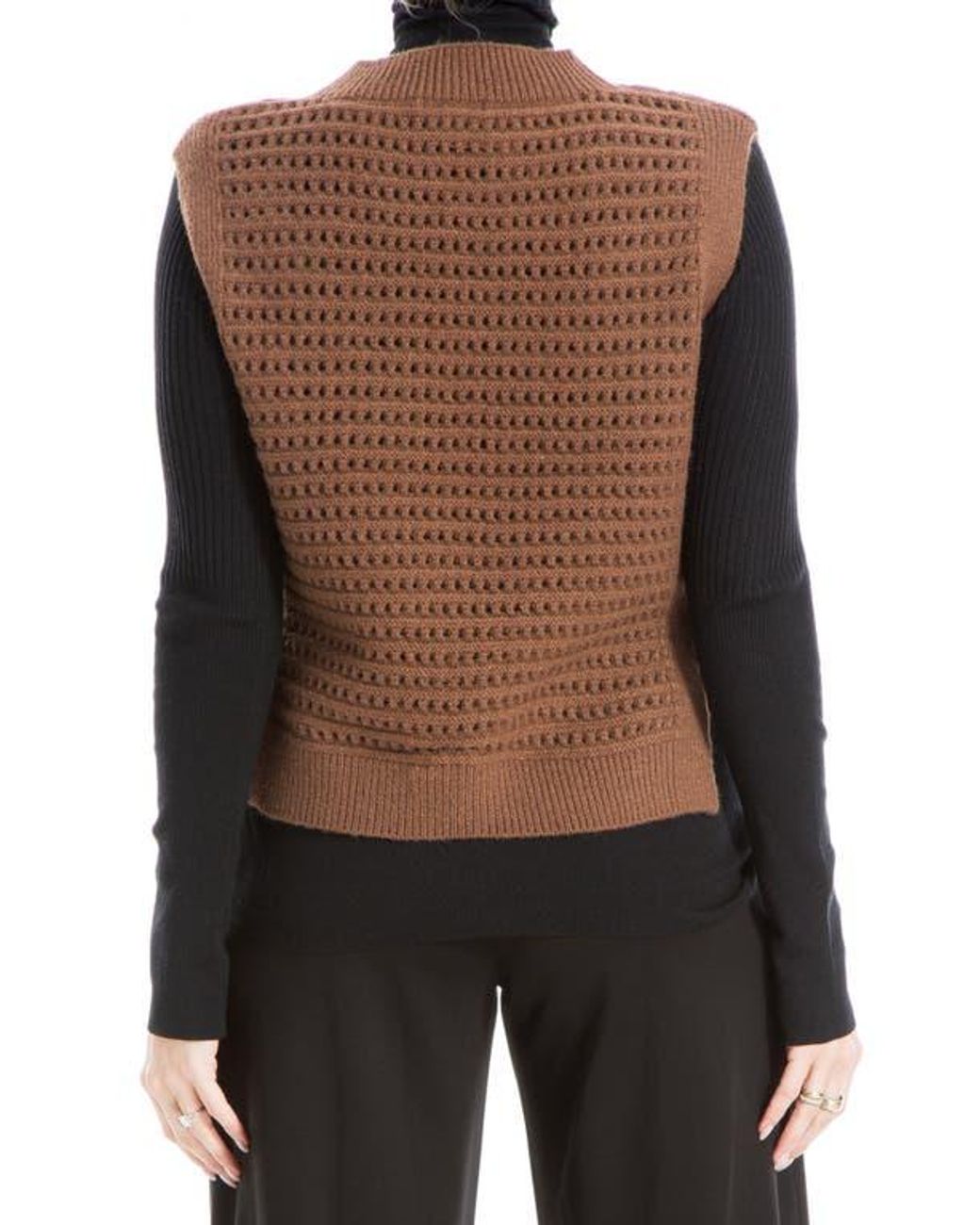 Max Studio Mock Neck Sweater Vest in Brown | Lyst
