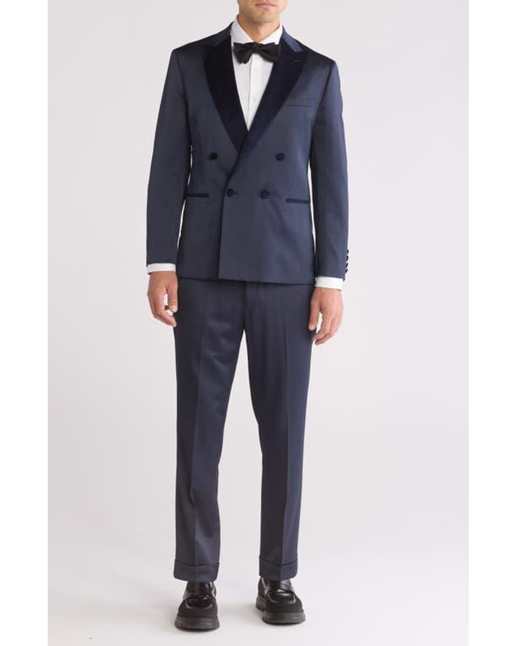 Karl Lagerfeld Satin Lapel Double Breasted Suit in Blue for Men | Lyst