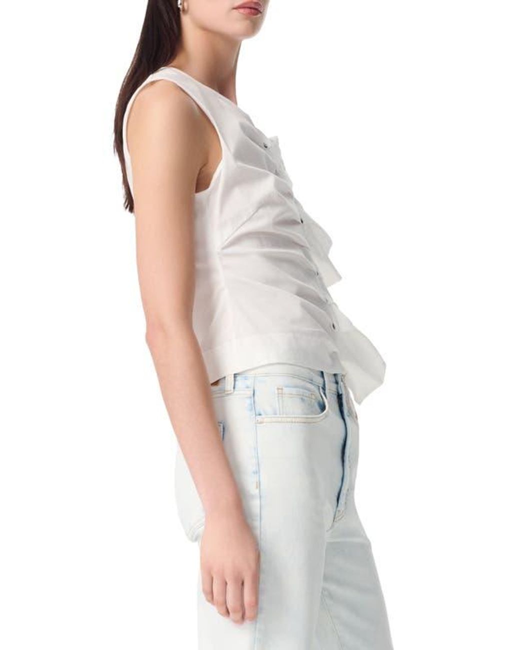Robert Rodriguez Reina Poplin Ruffle Tank in White | Lyst