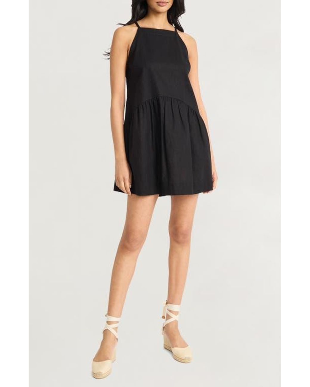 The Good Journey Keyhole Linen Blend Minidress in Black | Lyst