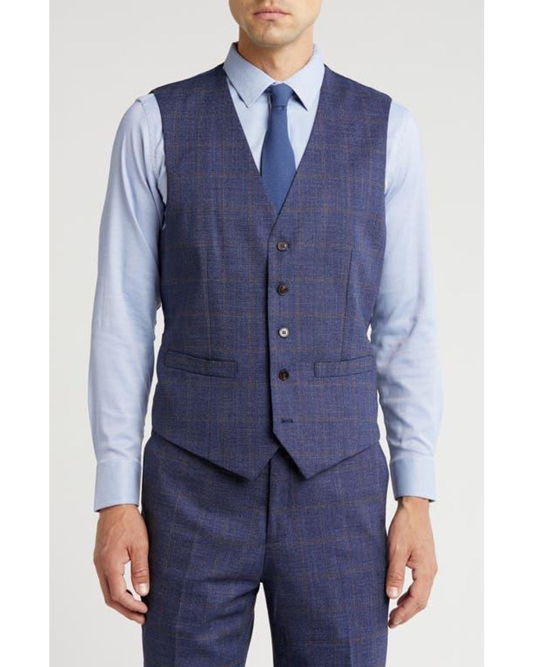 Gino Vitale Slim Fit 3-Piece Check Suit in Blue for Men | Lyst