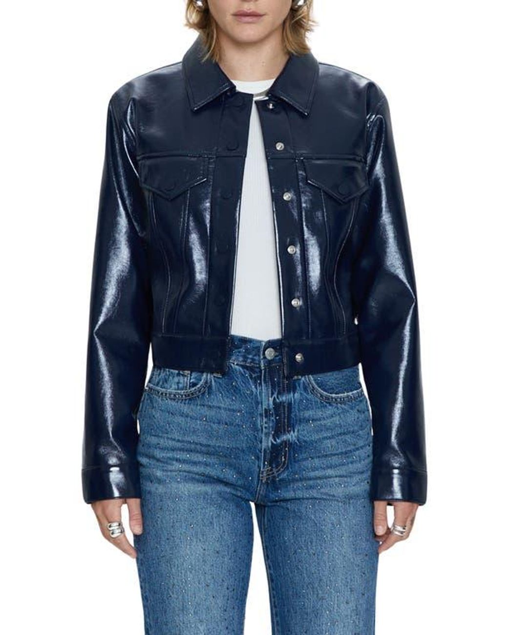 Pistola Emery Vinyl Crop Trucker Jacket in Blue | Lyst