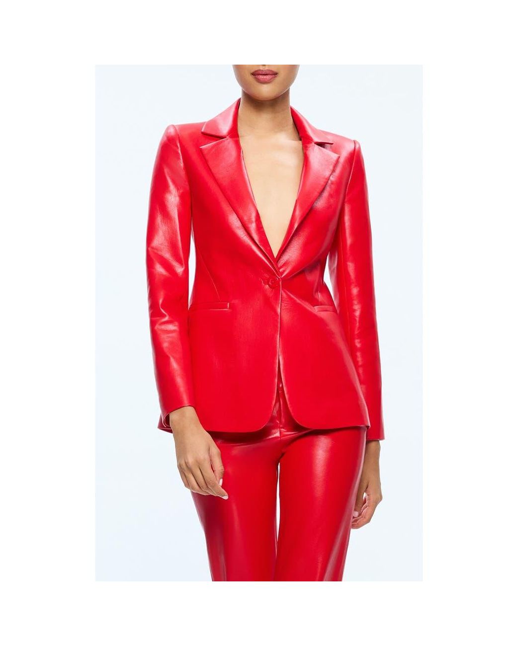 Alice + Olivia Macey Faux Leather Blazer in Red | Lyst