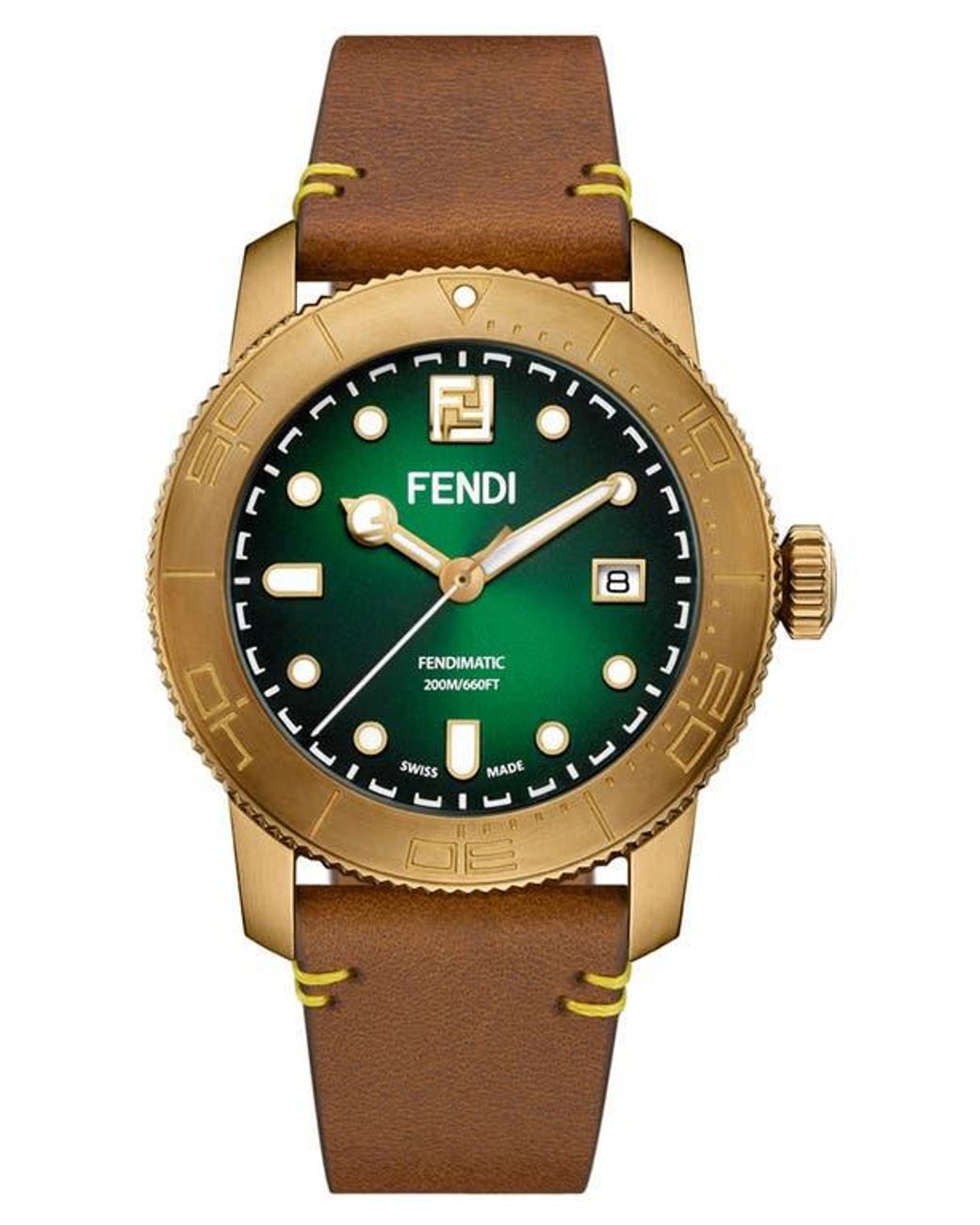 Fendi Opalin Leather Strap Watch, 42Mm in Green for Men | Lyst