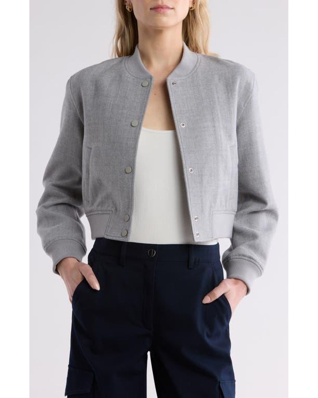 Theory Shrunken Varsity Jacket in Gray | Lyst
