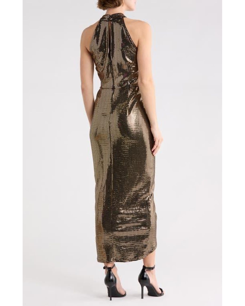 Julia Jordan Knot Neck Tulip Hem Metallic Dress | Lyst