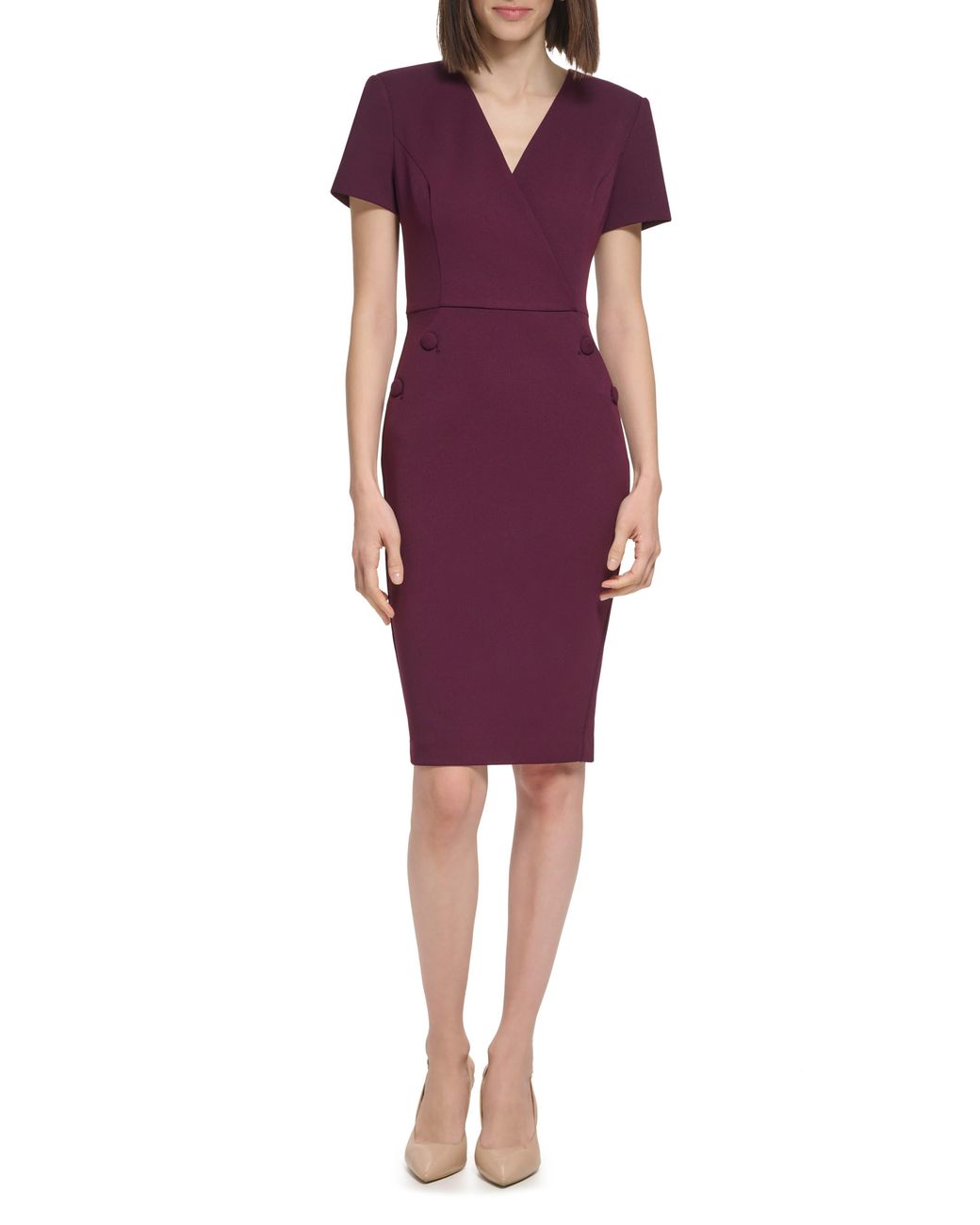 Calvin Klein Short Sleeve Side Button Sheath Dress In Purple Lyst