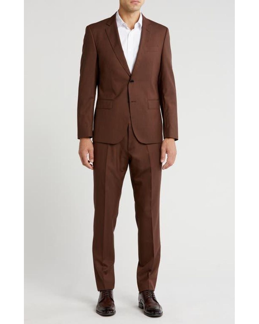 BOSS Huge Solid Notch Lapel Wool Suit in Brown for Men | Lyst