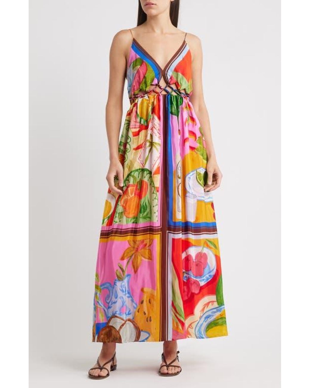 FARM Rio Summer Picnic Cutout Detail Dress in White | Lyst