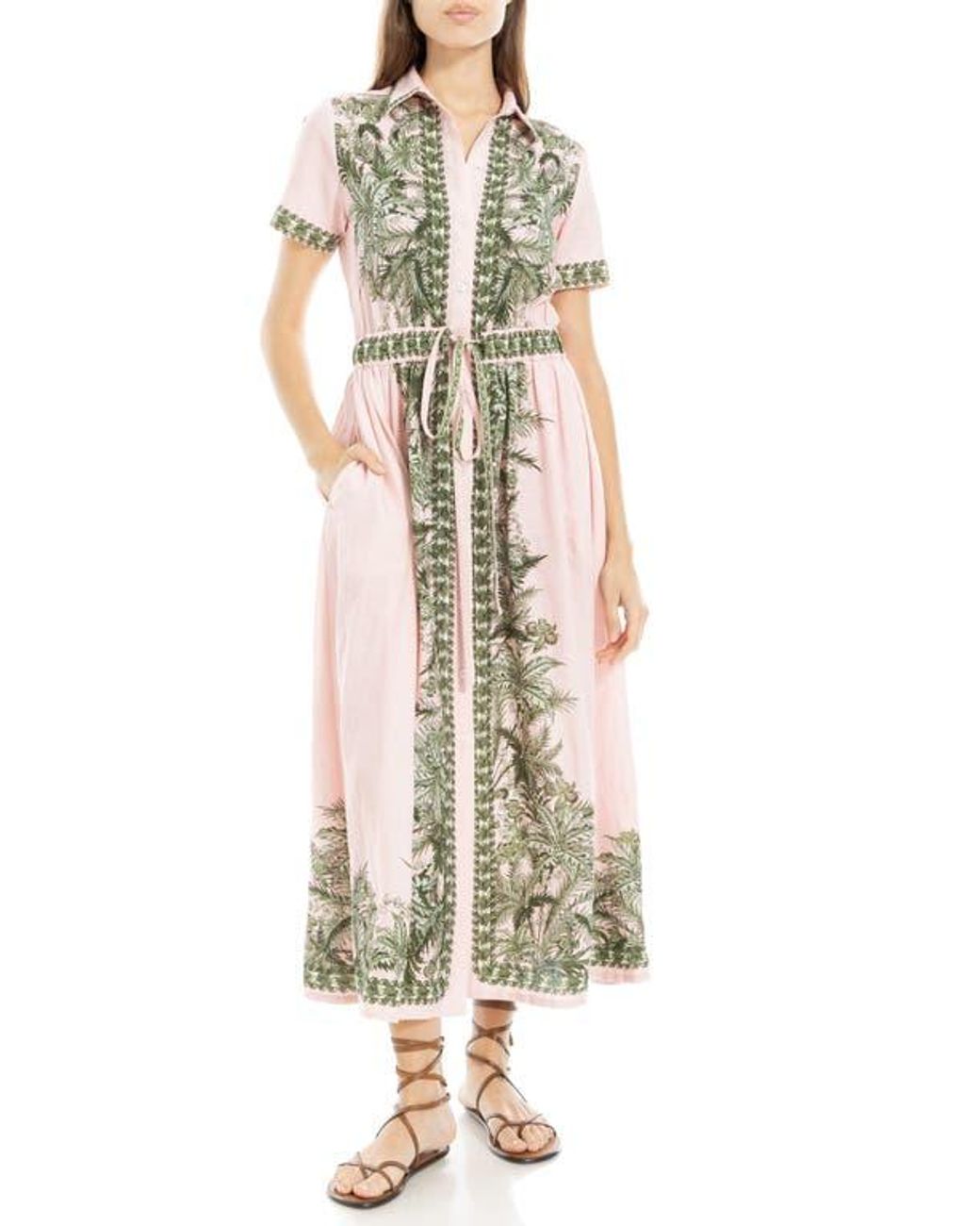 Max Studio Border Print Midi Shirtdress in White | Lyst