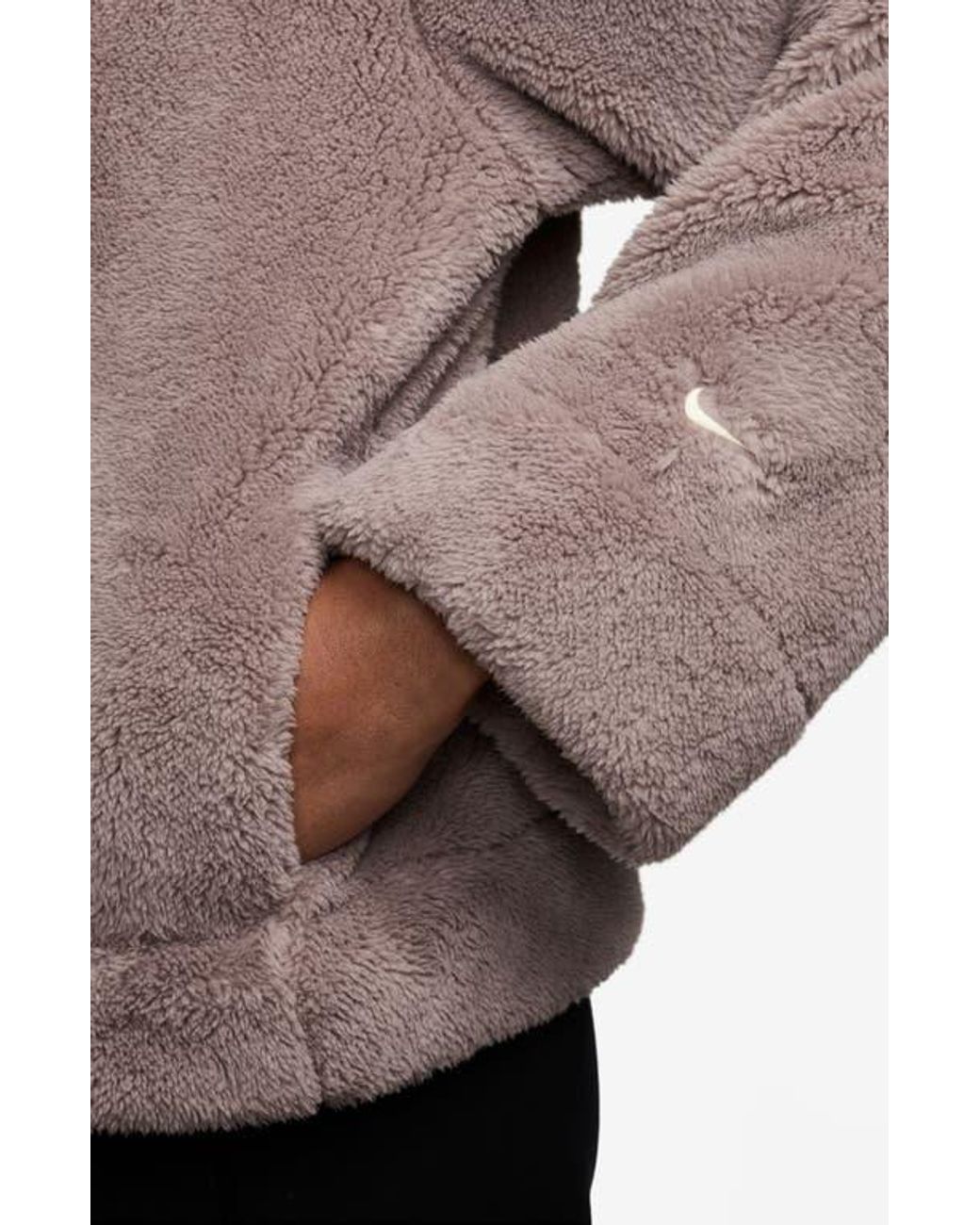 Nike Essential Faux Shearling Zip-Up Jacket in Brown | Lyst