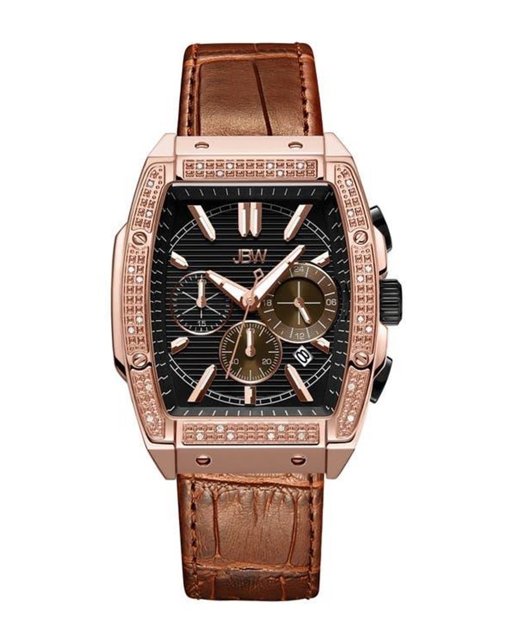 JBW Diamond Chronograph Croc-Embossed Leather Watch in Metallic for Men ...