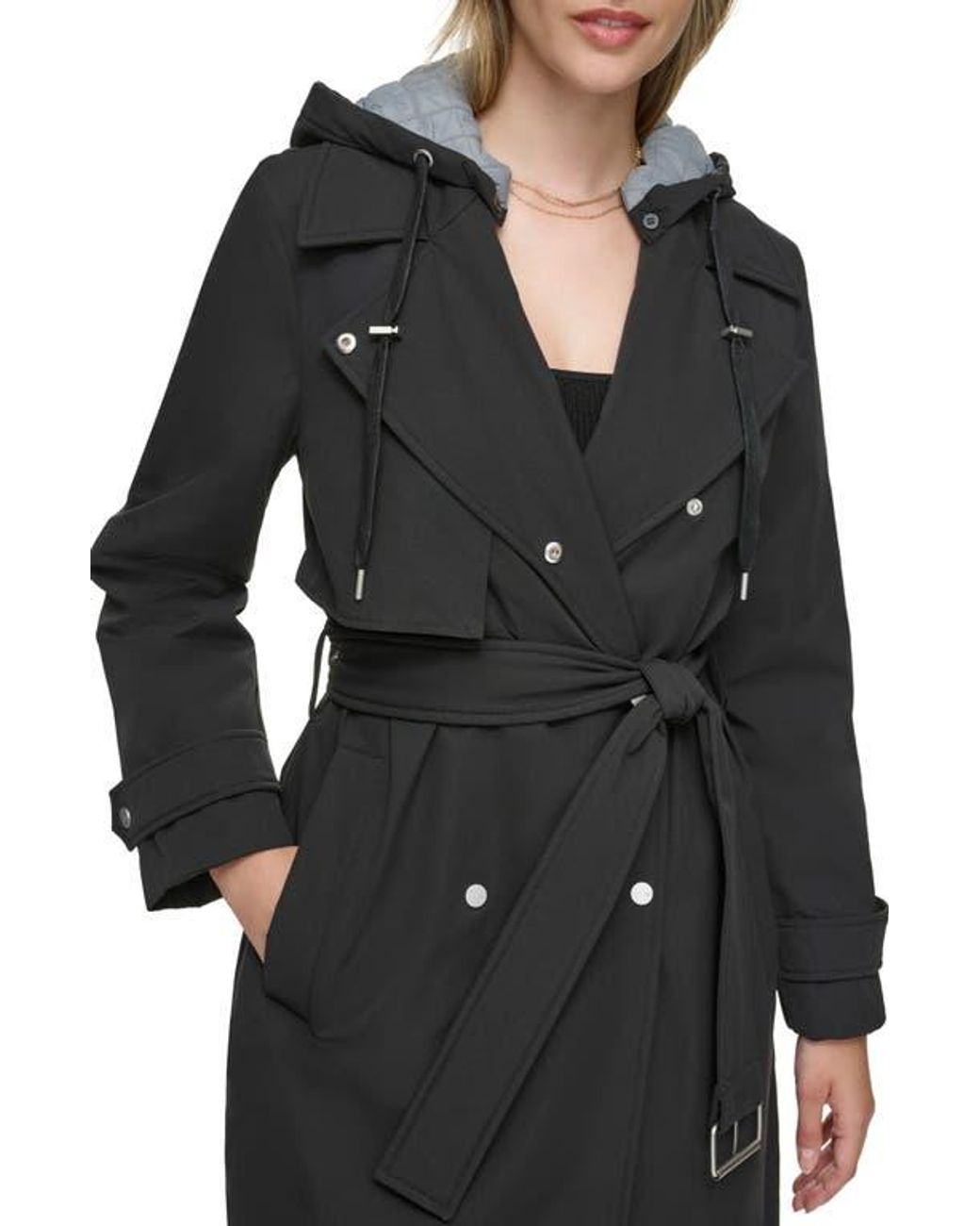 Andrew Marc Water Resistant Belted Trench Coat in Black | Lyst