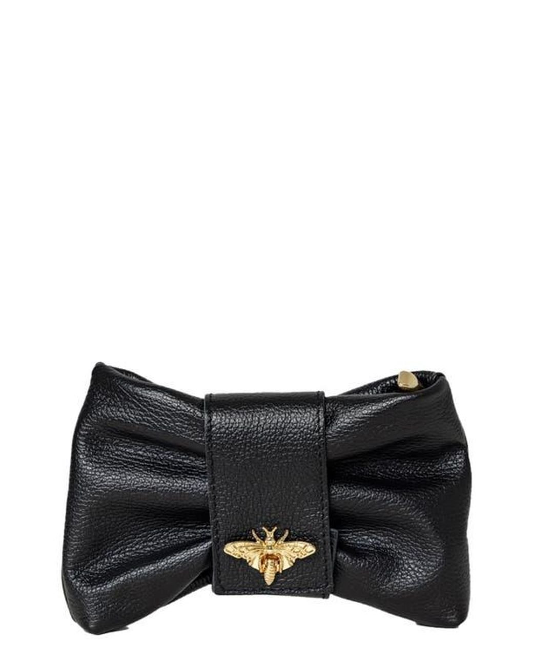 Persaman New York Italian Leather Bee Bow Clutch in Black | Lyst