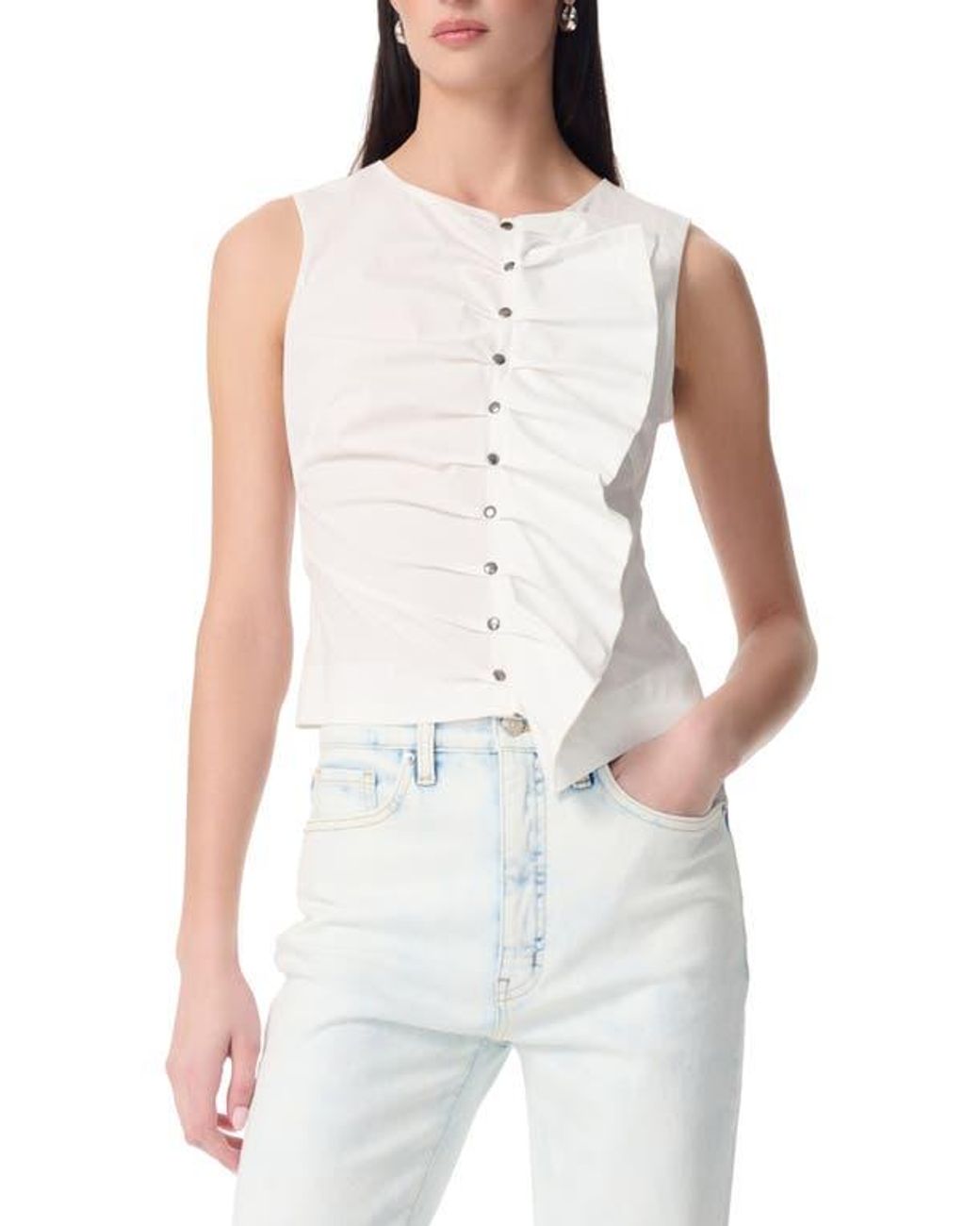 Robert Rodriguez Reina Poplin Ruffle Tank in White | Lyst