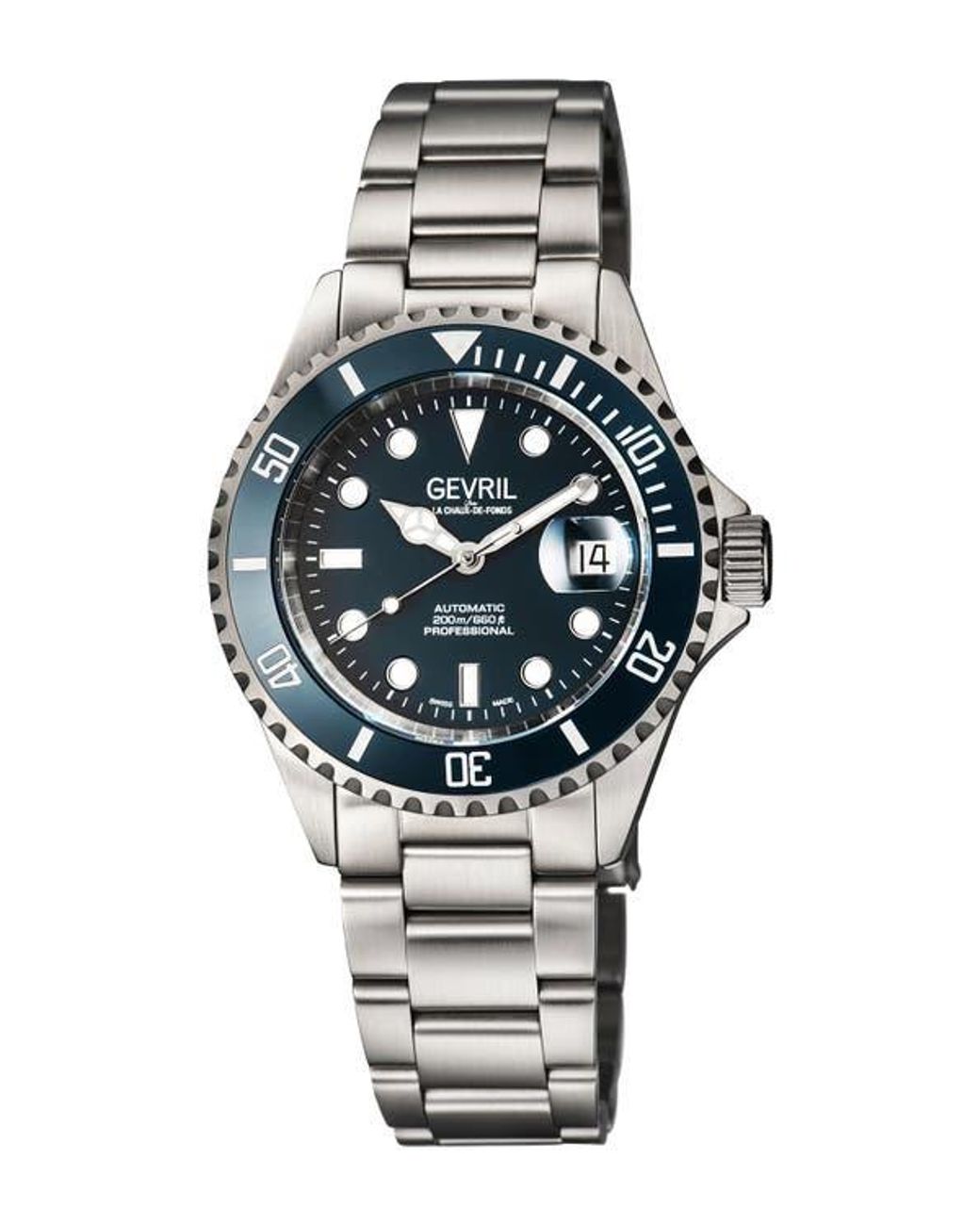 Gevril Wall Street Swiss Automatic Diver Bracelet Watch, 43Mm in Gray ...