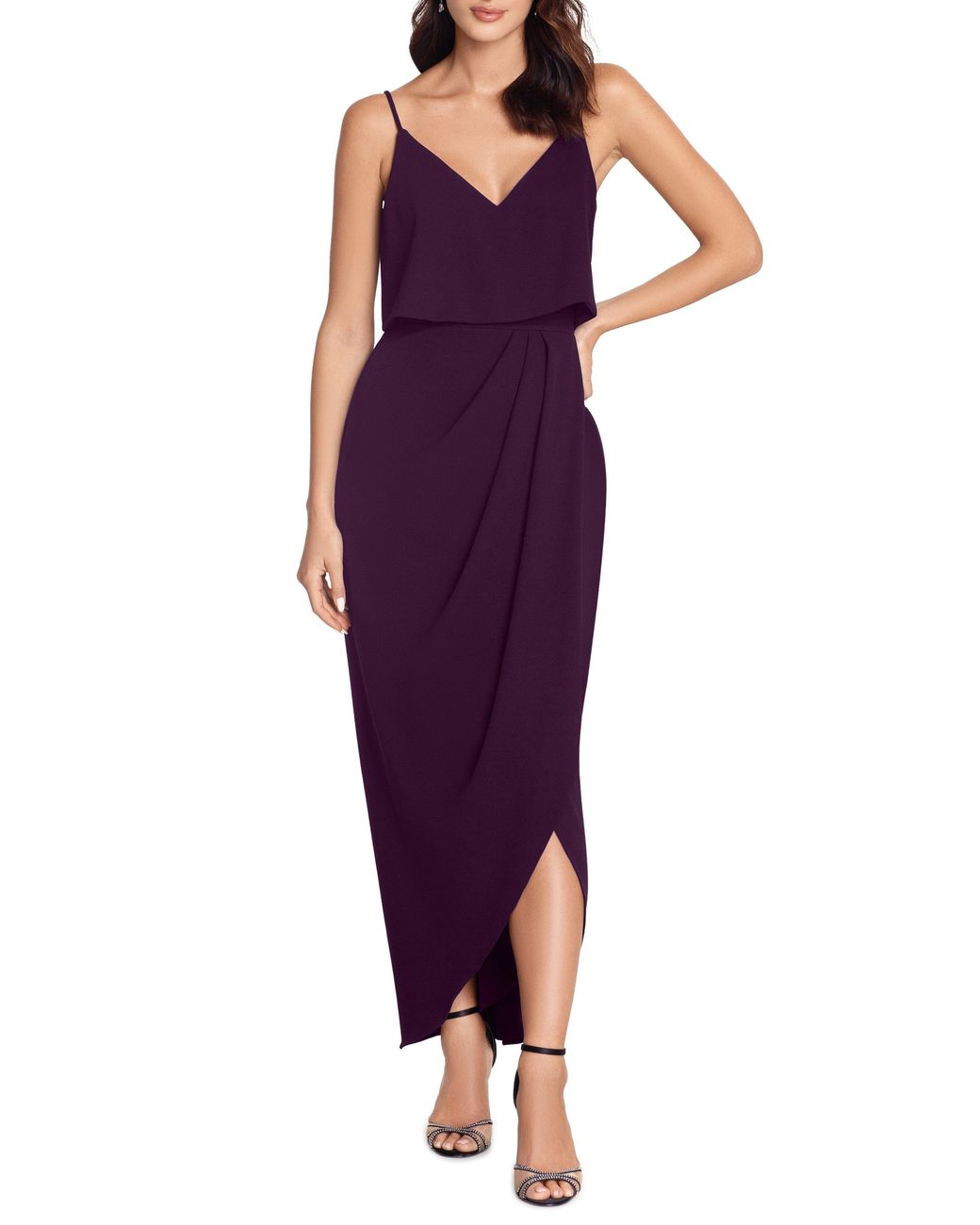 Xscape Scuba Crepe Popover Faux Wrap Gown In Mulberry At Nordstrom Rack