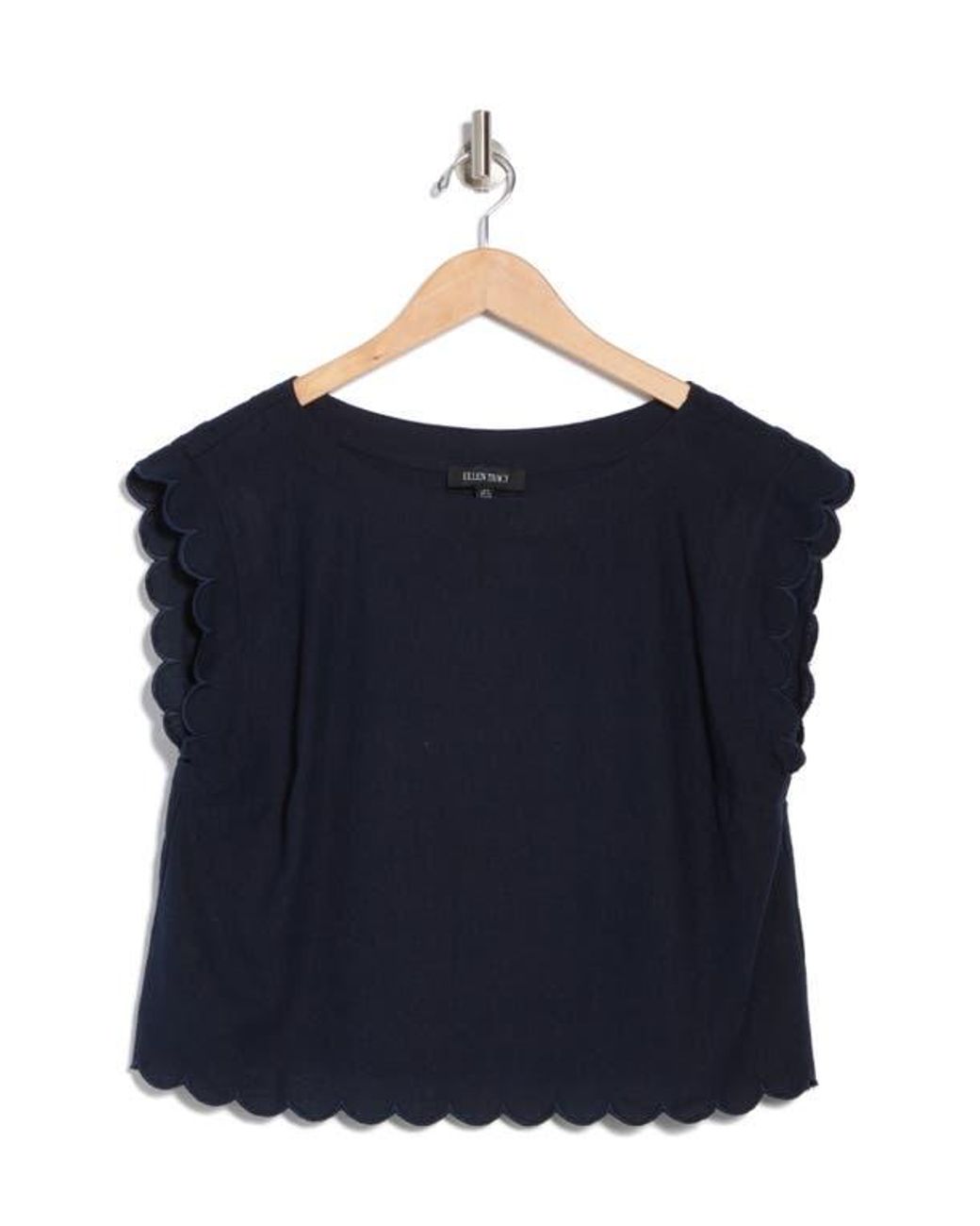 Ellen Tracy Scalloped Crop Tank in Blue | Lyst