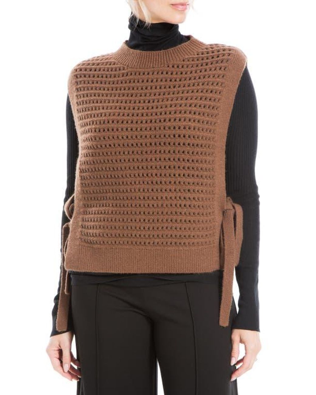 Max Studio Mock Neck Sweater Vest in Brown | Lyst