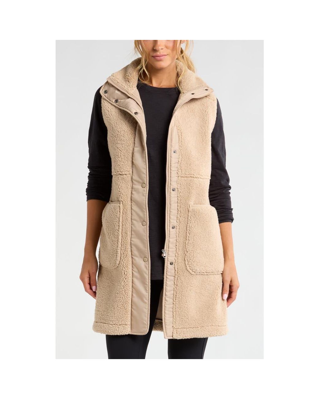 Zella Faux Shearling Longline Vest in Natural | Lyst