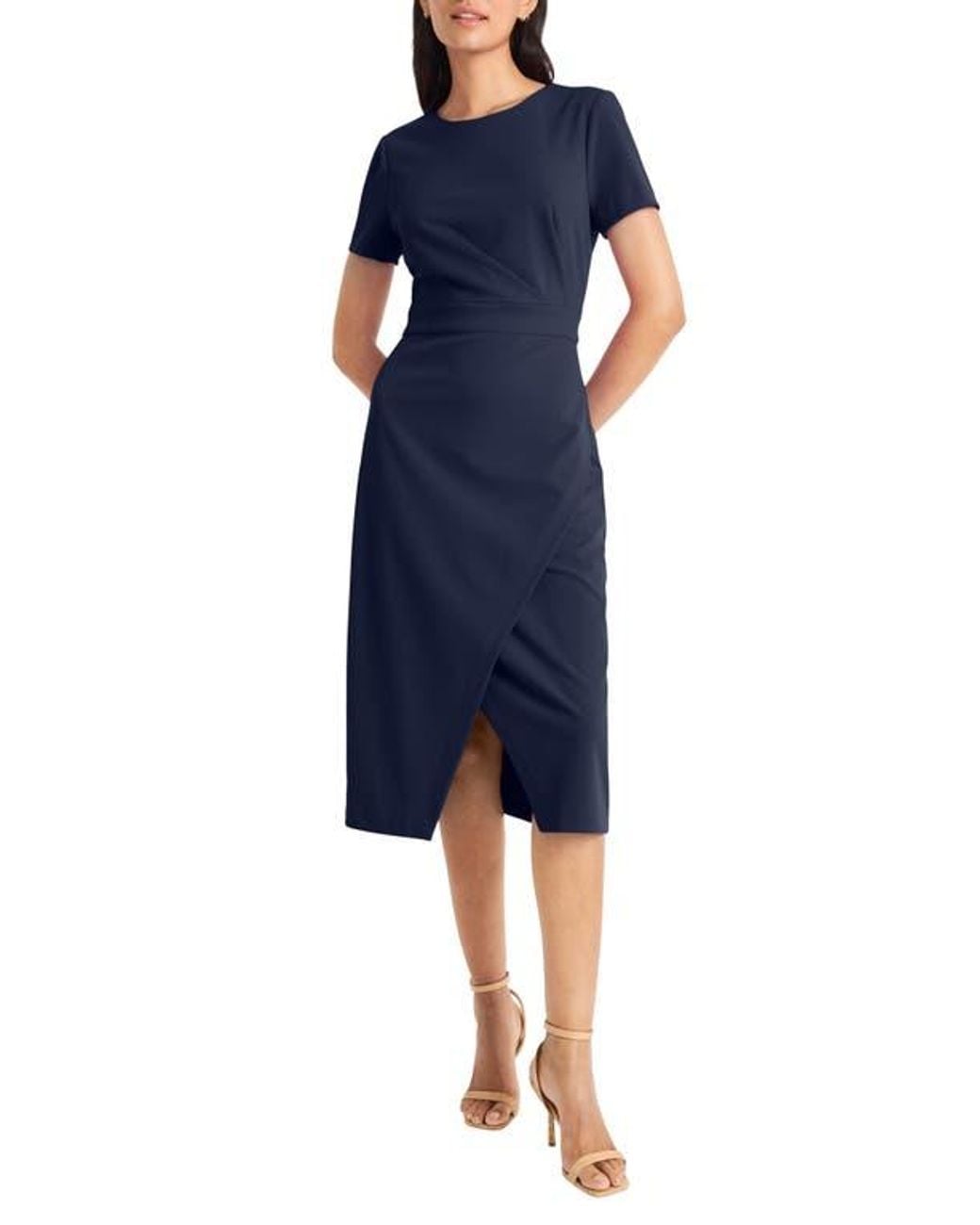 Maggy London Short Sleeve Tulip Hem Midi Dress in Blue | Lyst