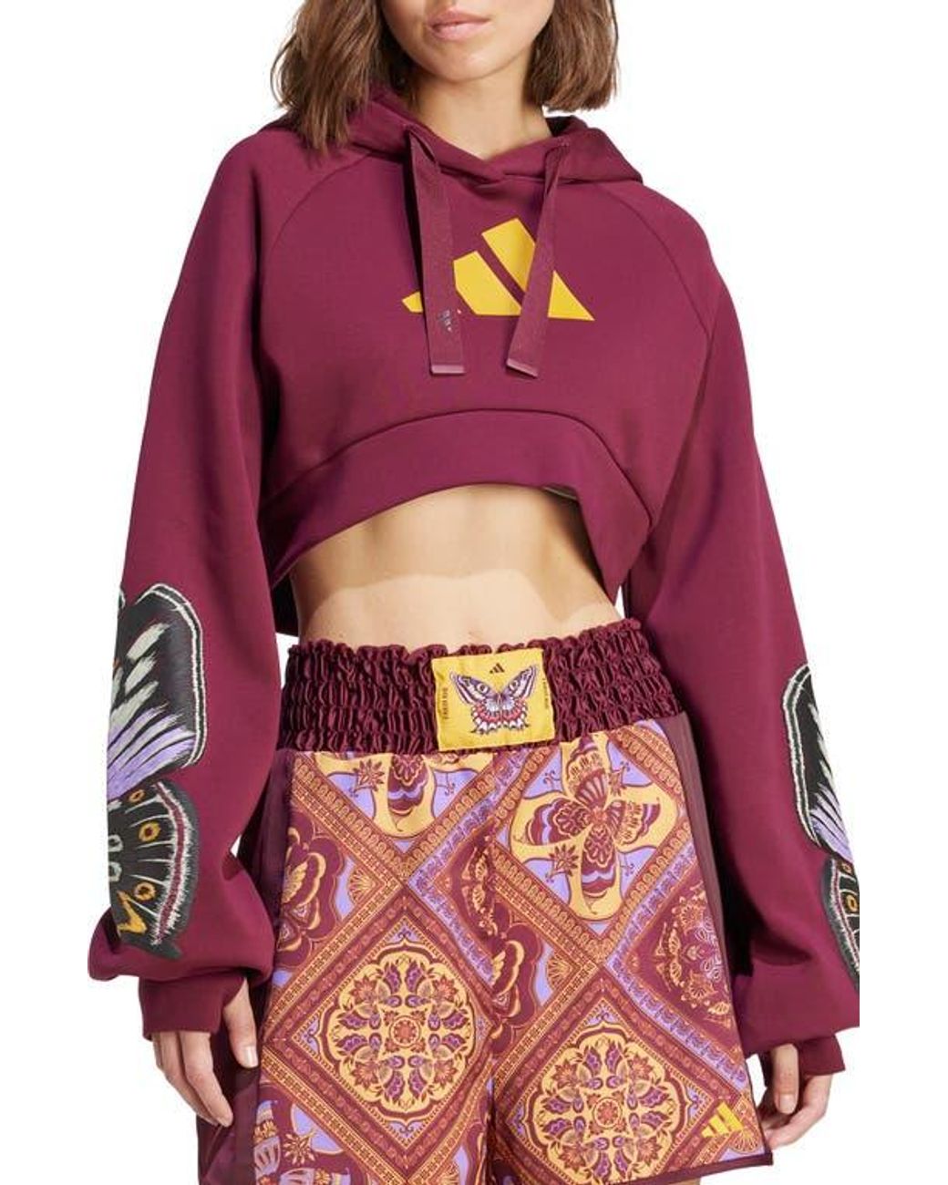 ADIDAS x FARM RIO Logo Graphic Crop Hoodie in Red | Lyst
