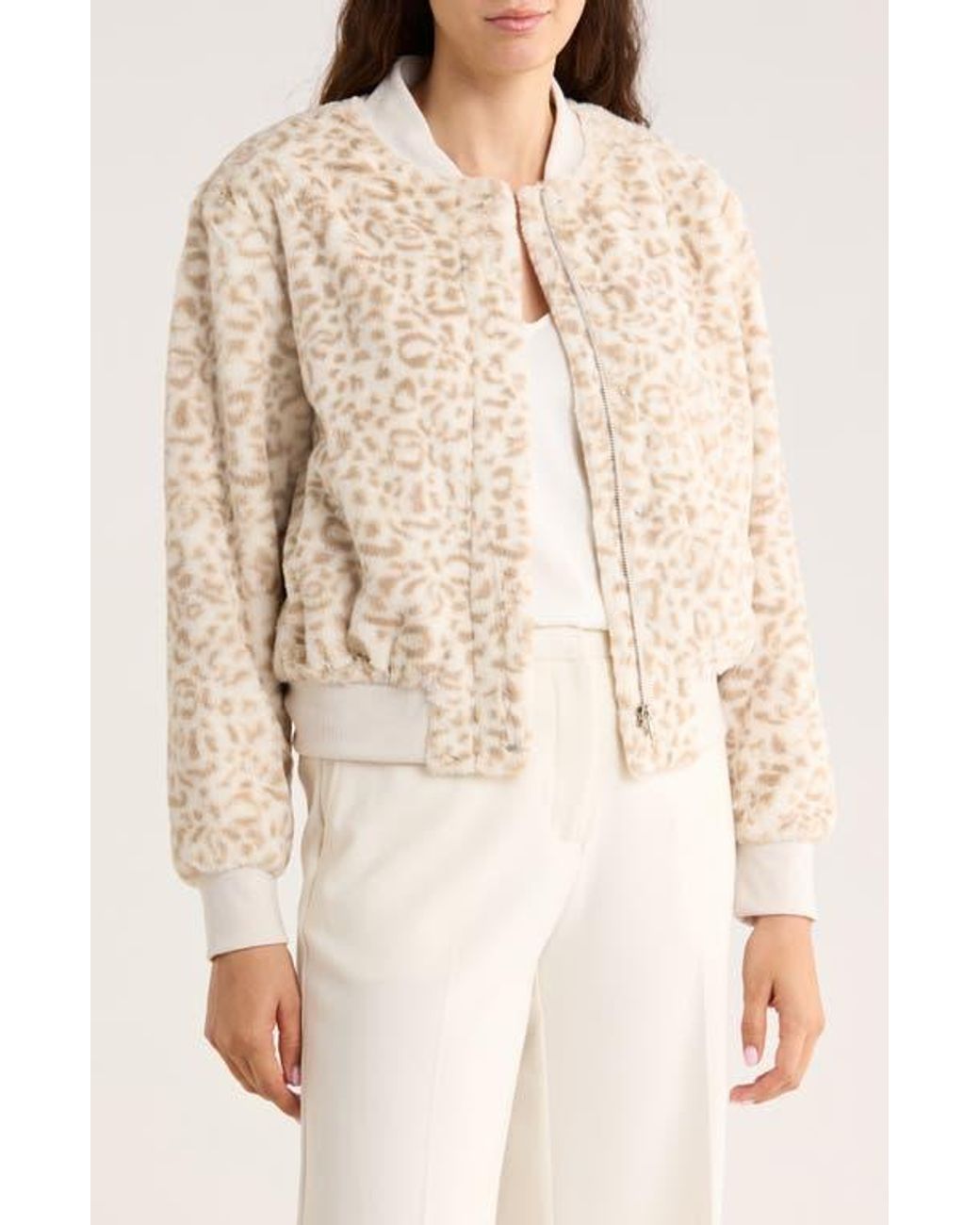 Sanctuary Luxe Faux Fur Zip Bomber Jacket in Natural | Lyst