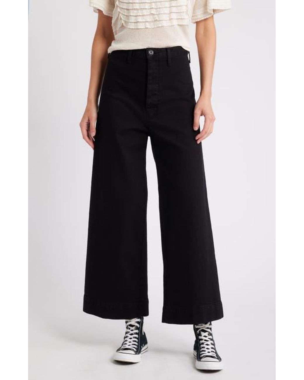 The Great The Seafair Crop Wide Leg Jeans in Black | Lyst