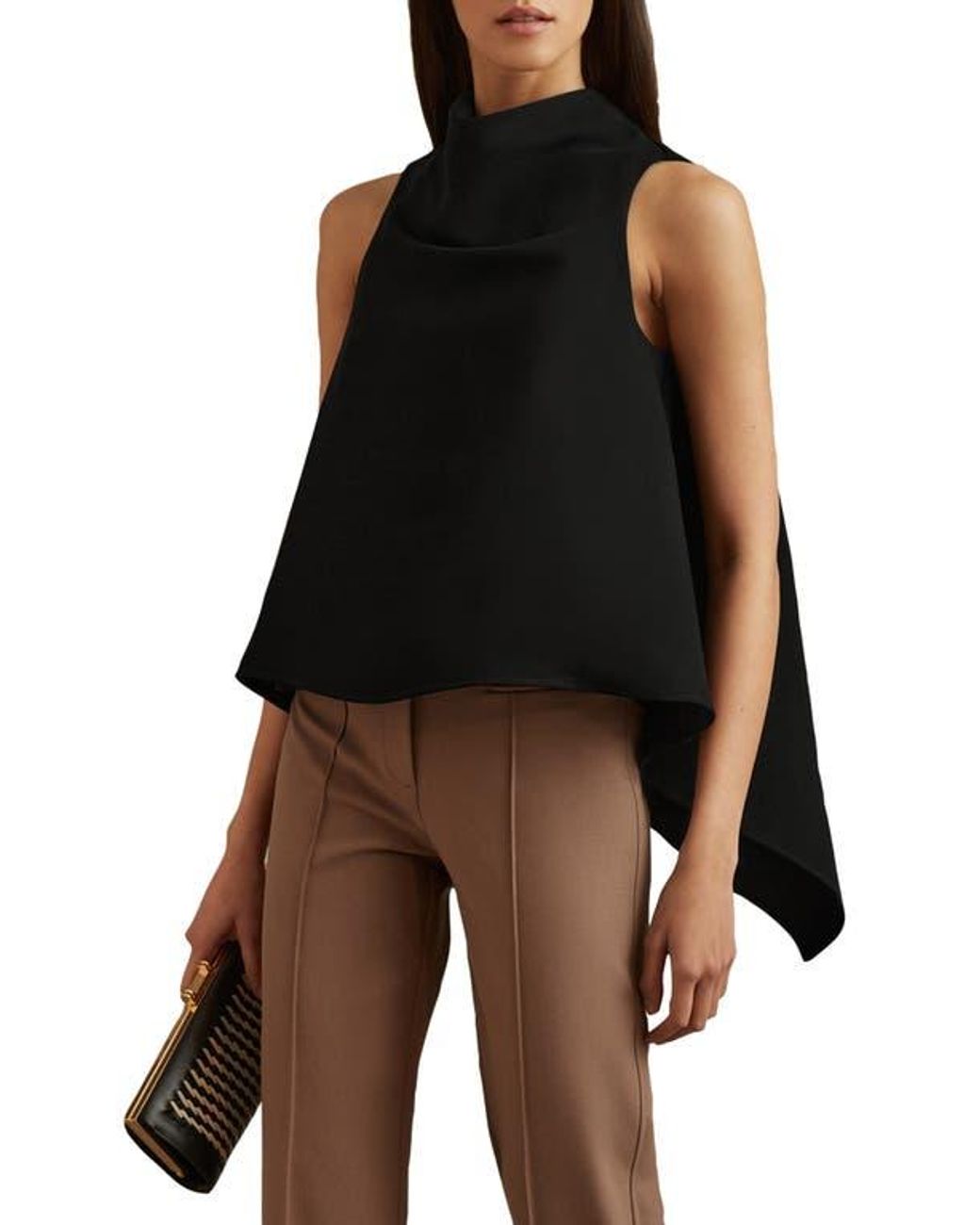 Reiss Simone Cowl Neck Sleeveless Trapeze Top in Black | Lyst