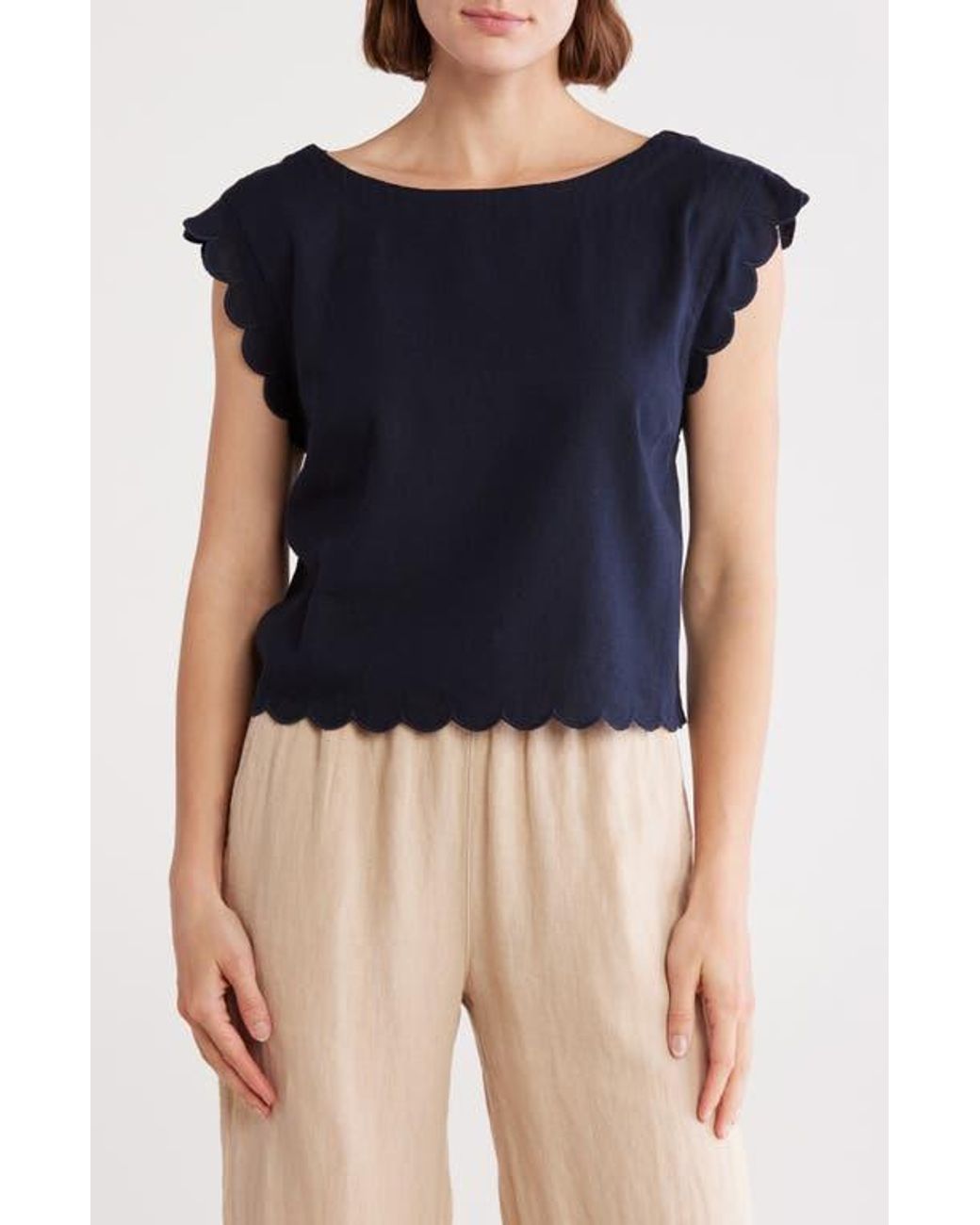 Ellen Tracy Scalloped Crop Tank in Blue | Lyst