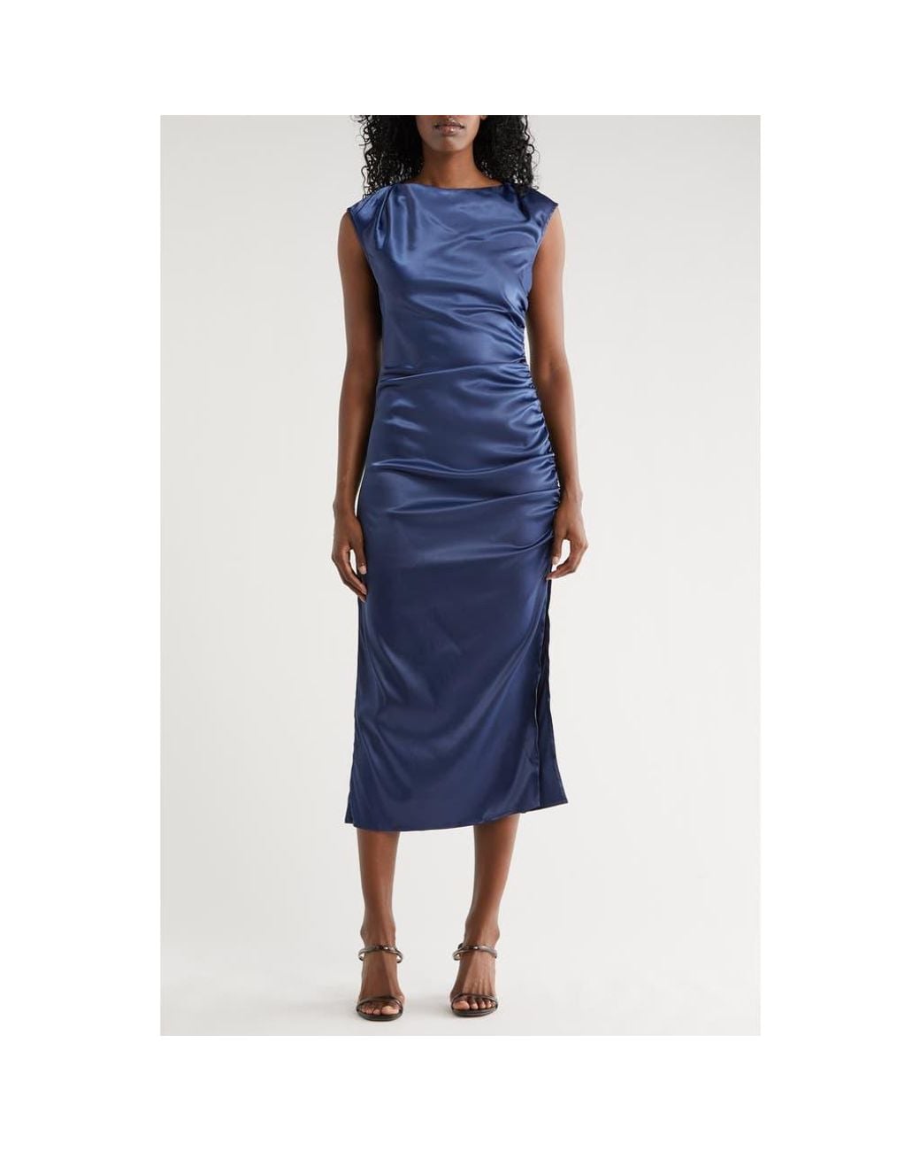 AREA STARS Irma Satin Midi Dress in Blue | Lyst