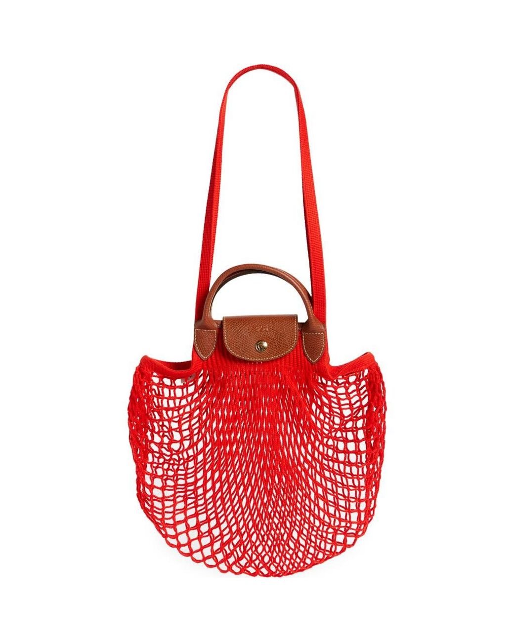 Longchamp Le Pliage Filet Knit Shoulder Bag in Red | Lyst