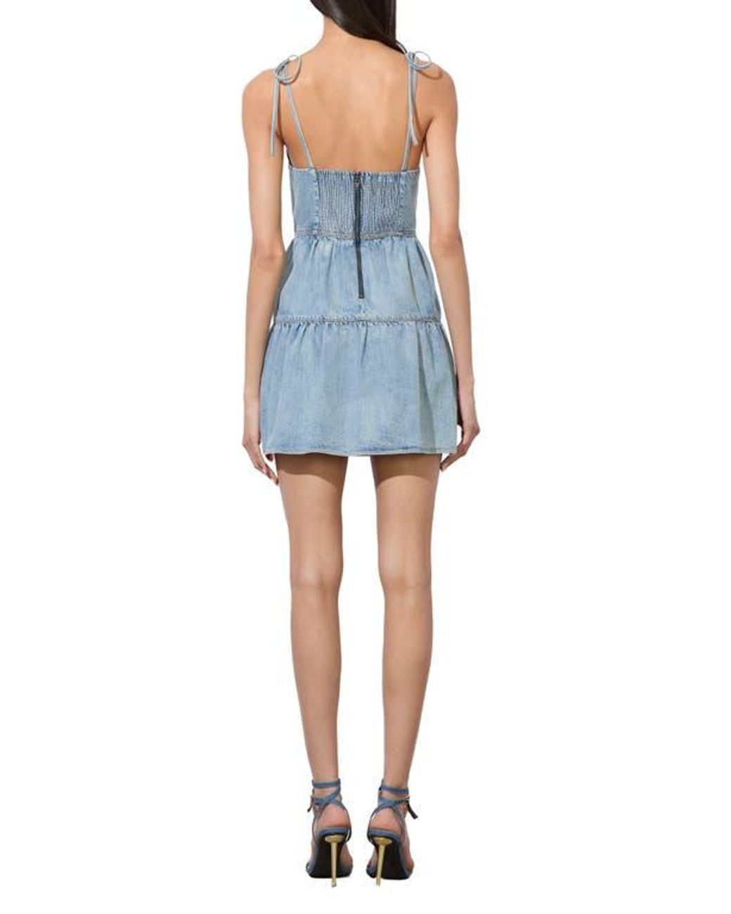 Alice + Olivia Shanti Button Front Tiered Denim Minidress in Blue | Lyst