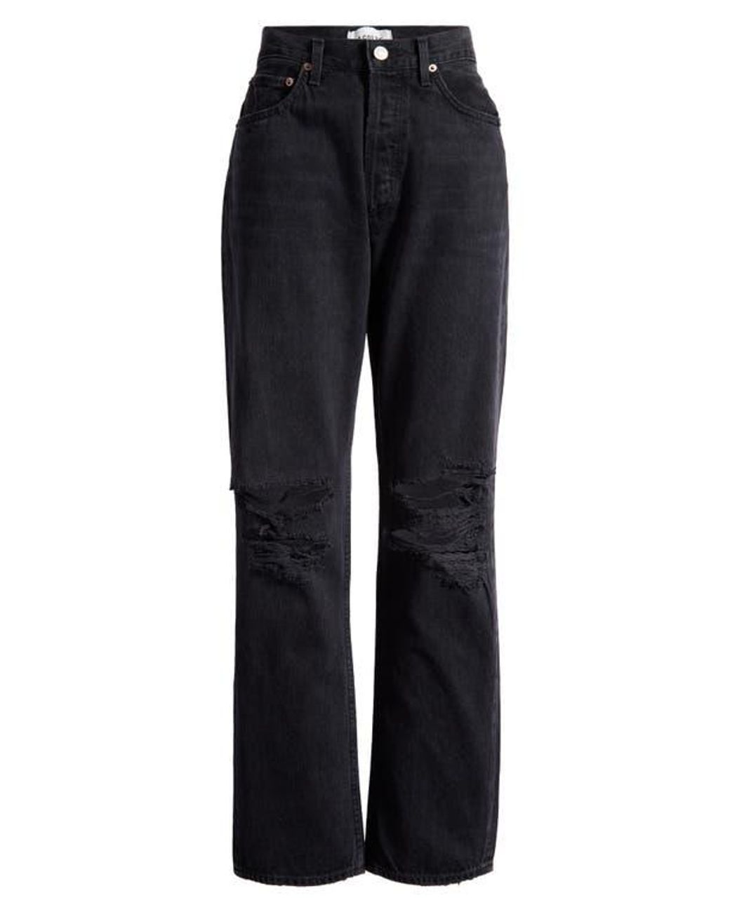 Agolde '90S Pinch Waist Ripped High Waist Straight Leg Jeans in Black ...