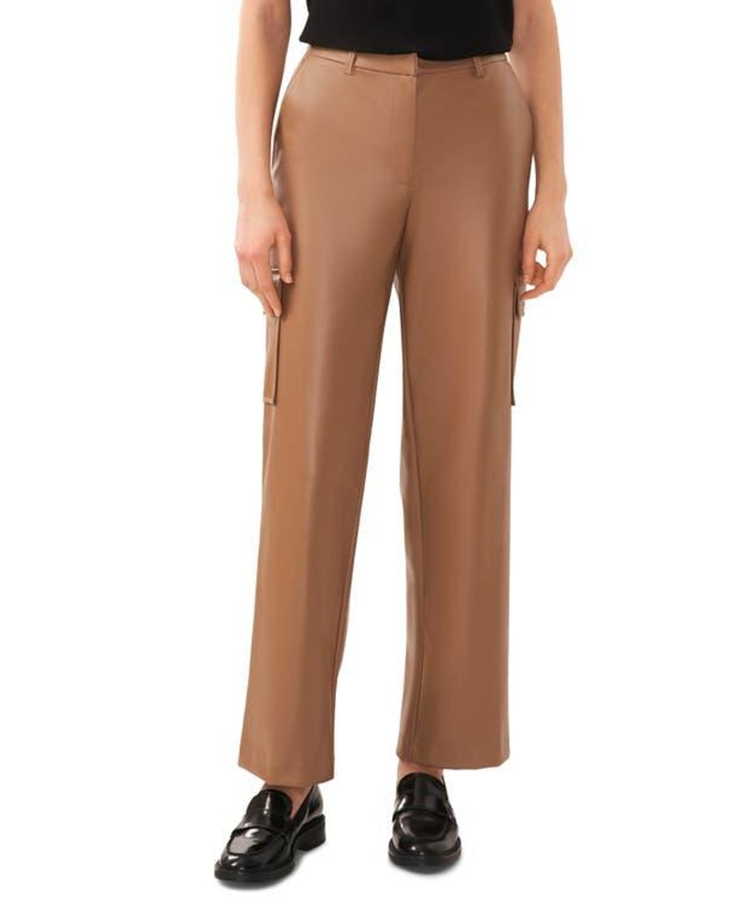 Halogen® Wide Leg Faux Leather Cargo Pants in Natural | Lyst
