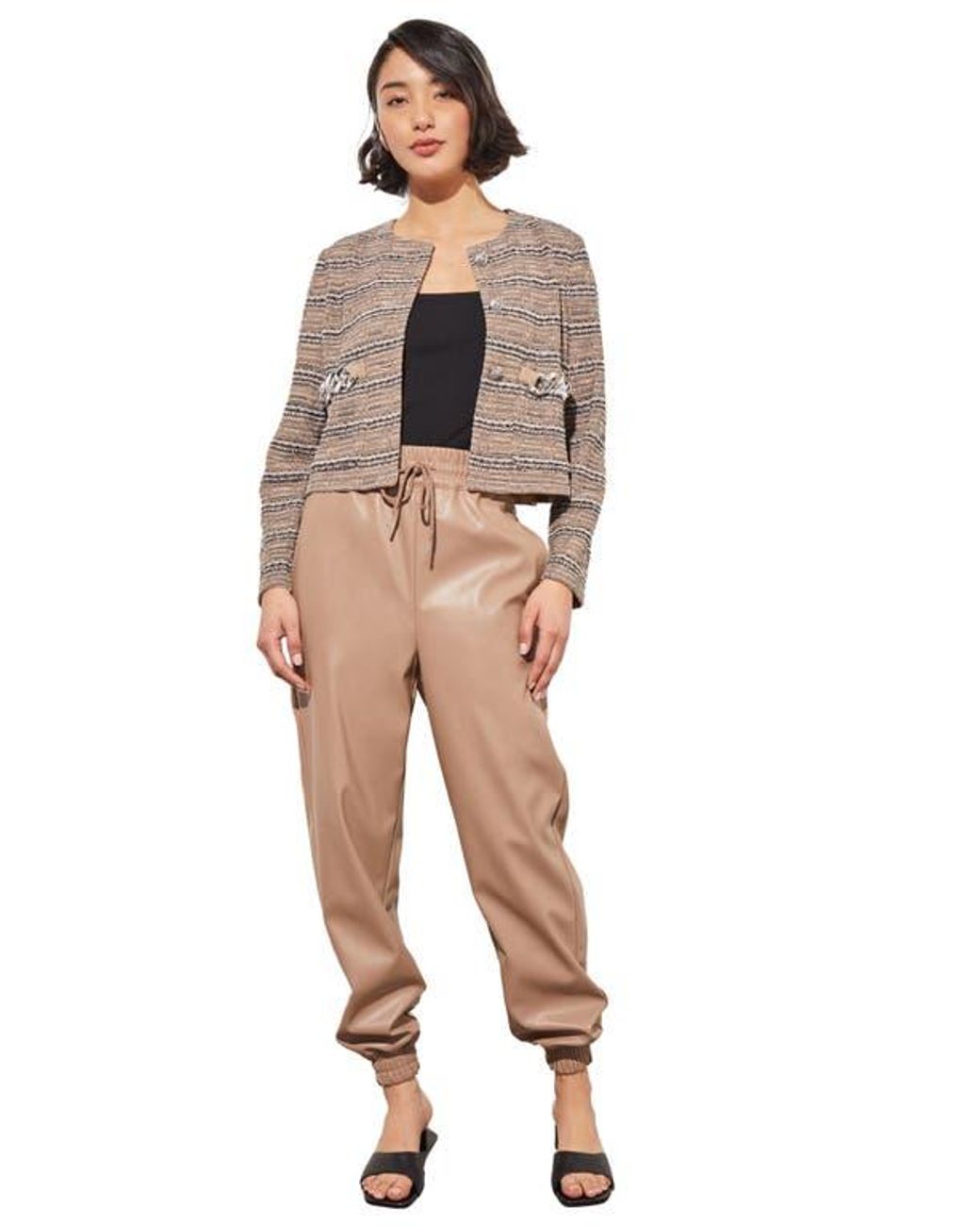 Ming Wang Heritage Crop Tweed Jacket in Gray | Lyst