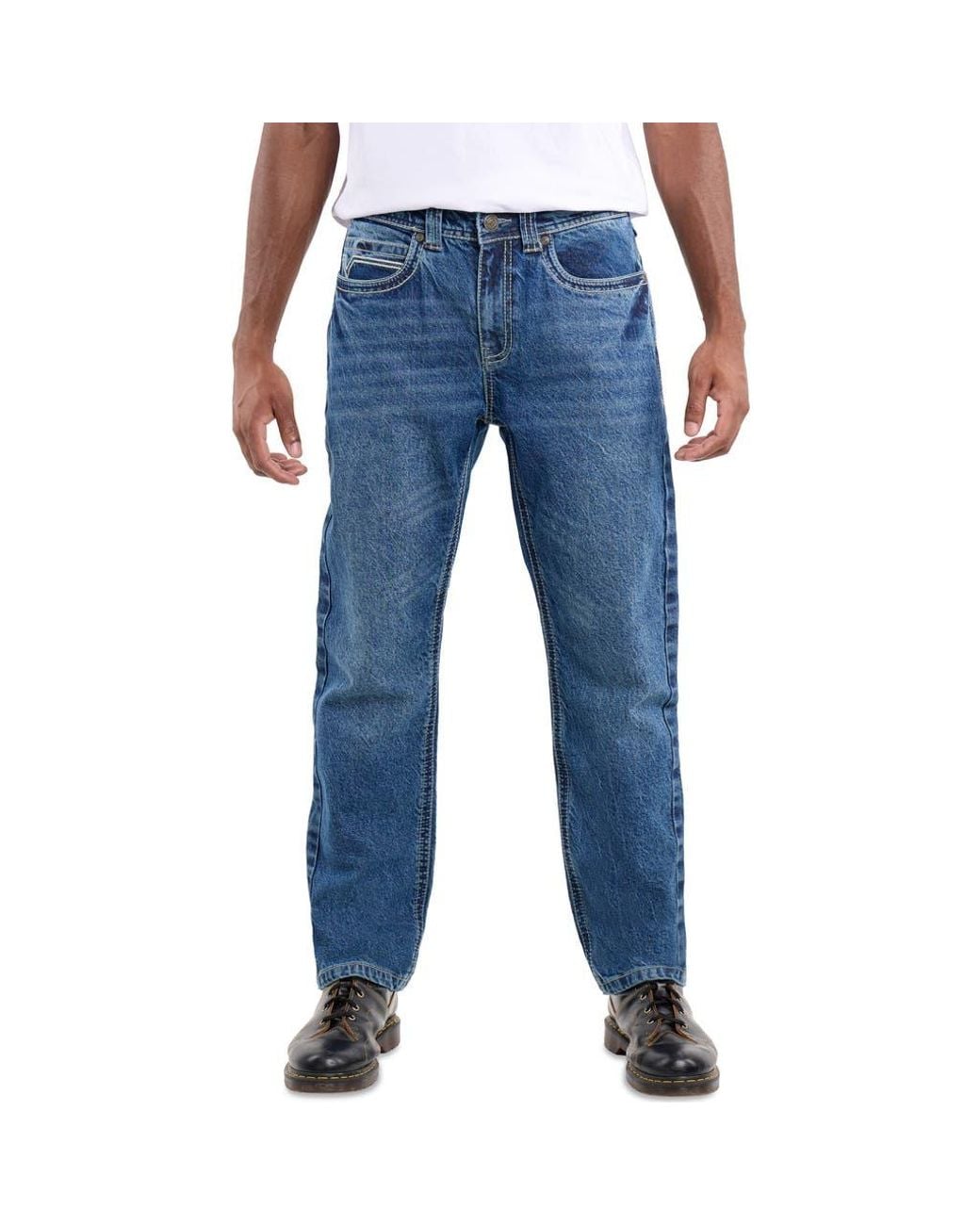 Xray Jeans Saddle Stitch Relaxed Straight Leg Jeans in Blue for Men | Lyst