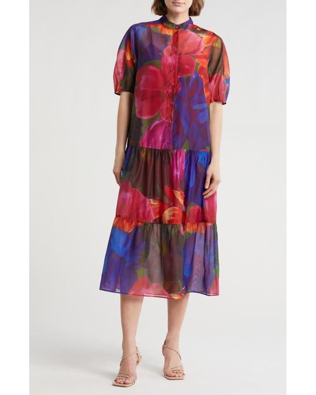 Ted Baker Miru Organza Tropical Bloom Dress in Red | Lyst