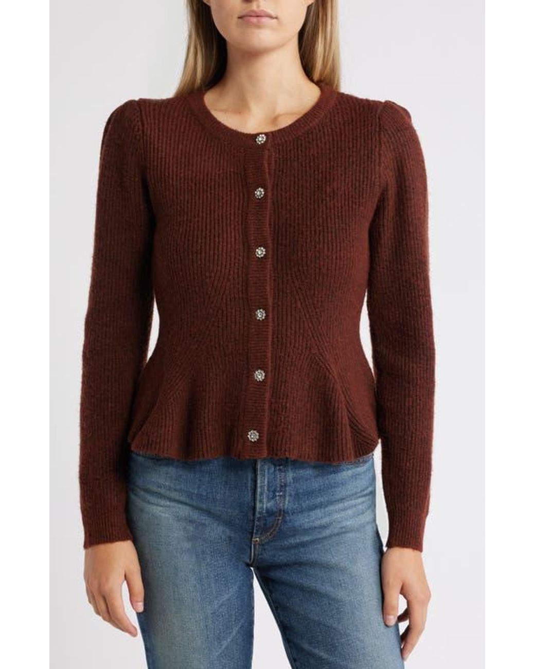 Sam Edelman Keegan Peplum Cardigan in Red | Lyst