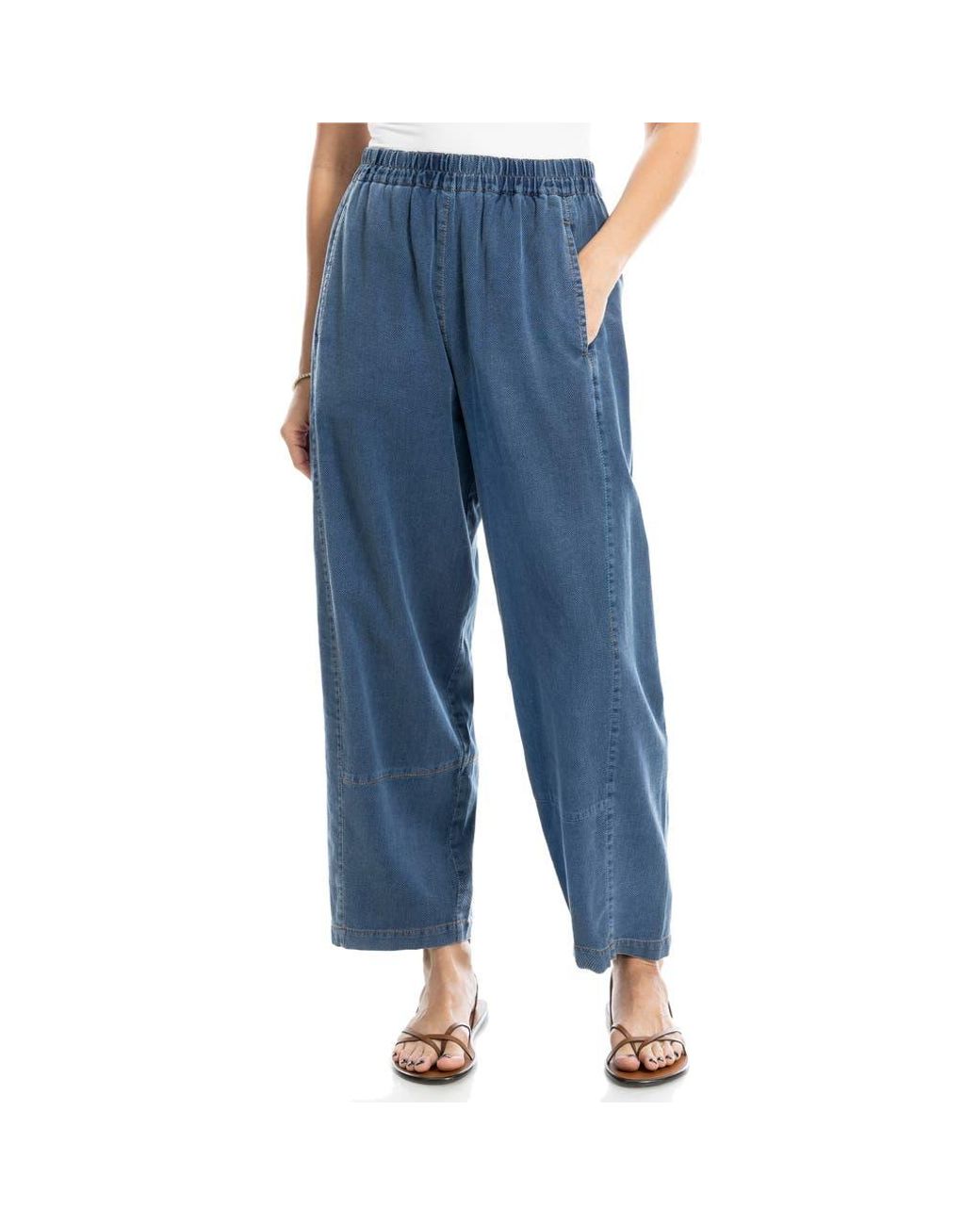 Max Studio Pique Barrel Leg Ankle Pants in Blue | Lyst