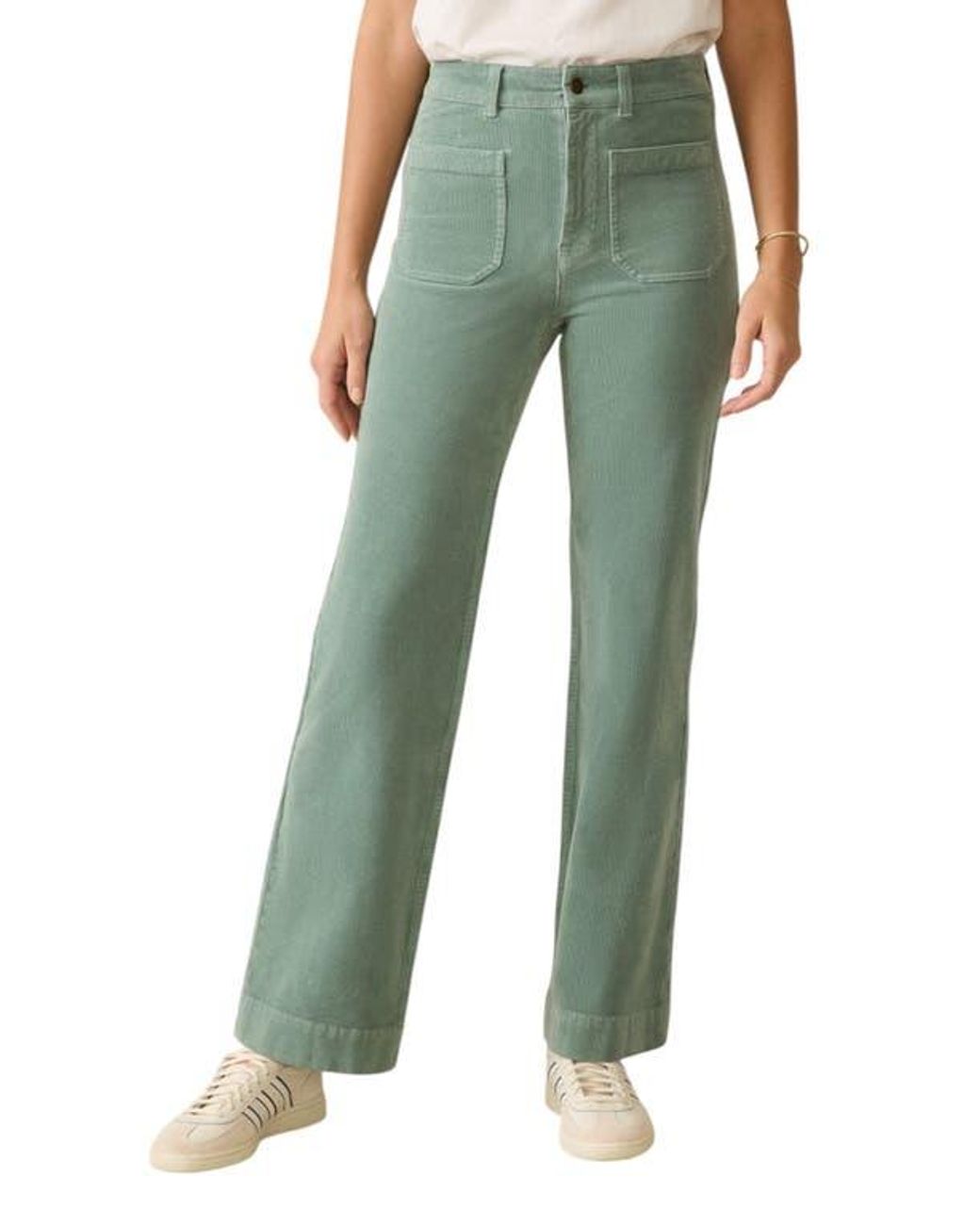 Faherty Patch Pocket Stretch Corduroy Flare Leg Pants in Green | Lyst