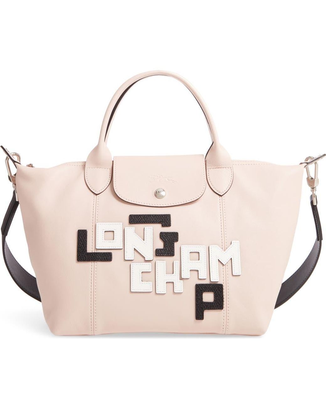 Longchamp Small Le Pliage Logo Leather Tote in Pink | Lyst