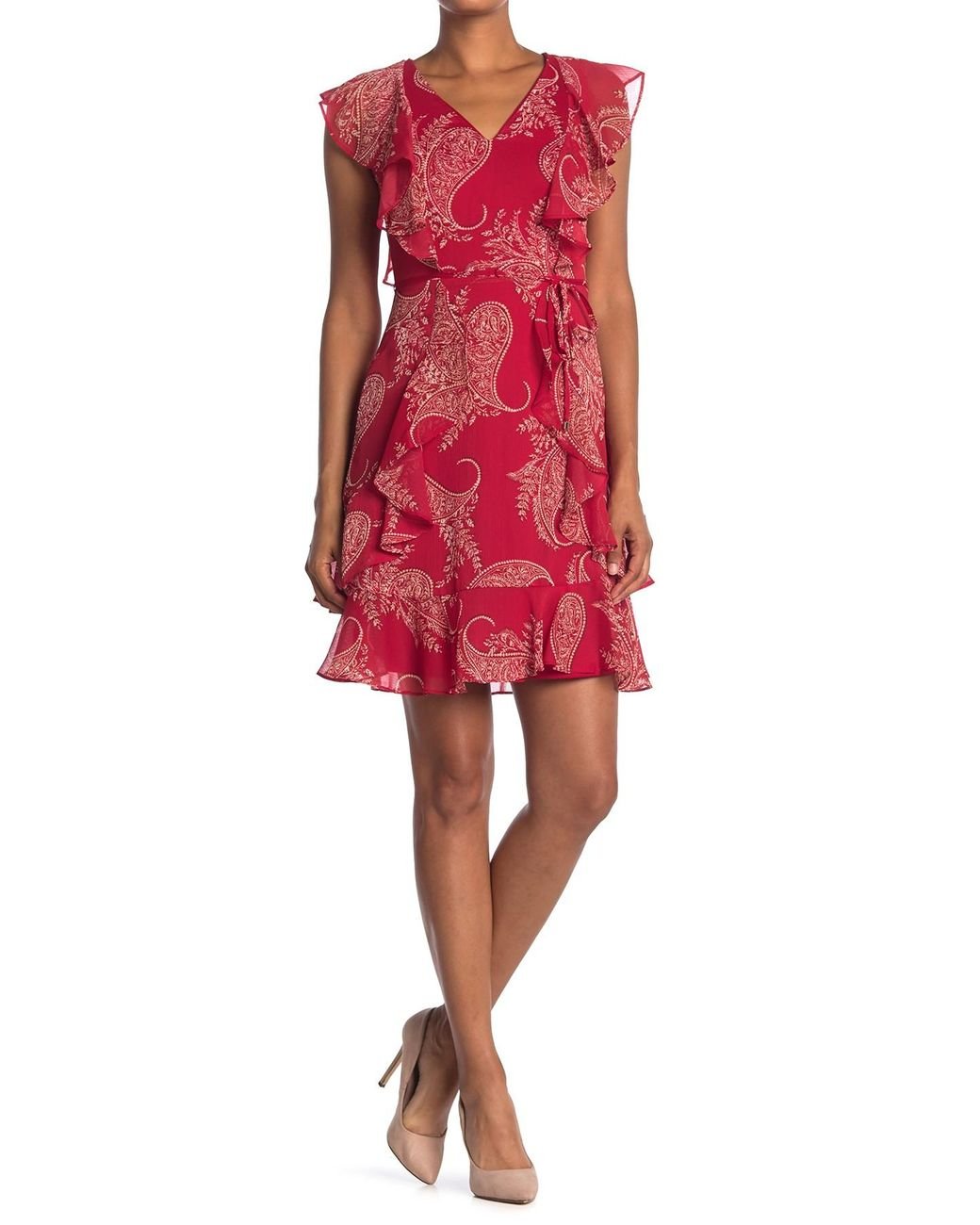 Tommy Hilfiger Paisley Chiffon Ruffled Dress in Red - Lyst Tommy Hilfiger Paisley Chiffon Ruffled Dress in Red - Lyst