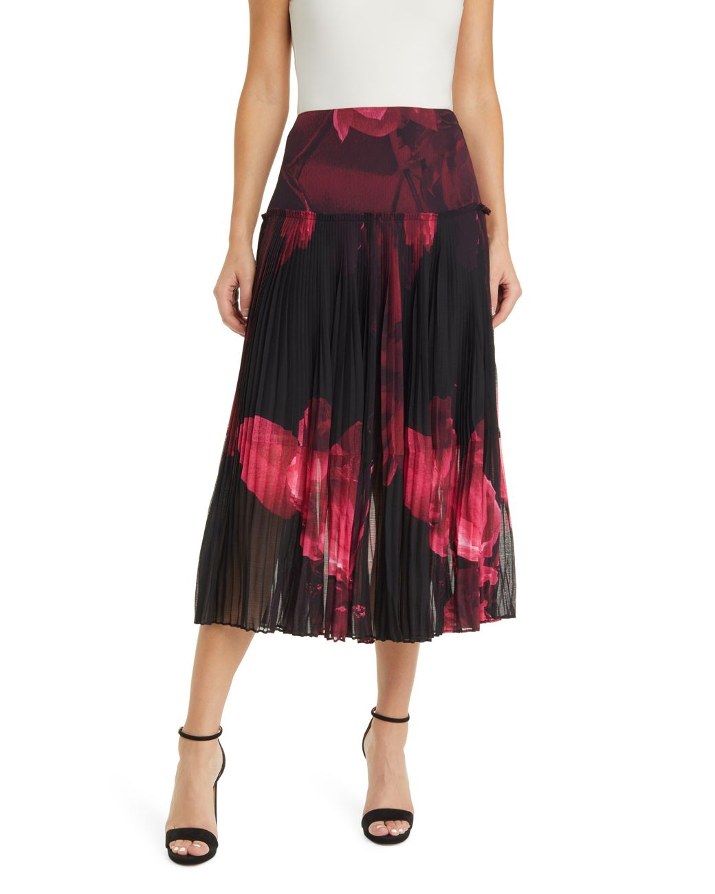 Ted Baker Raychi Floral Pleated Midi Skirt In Red Lyst