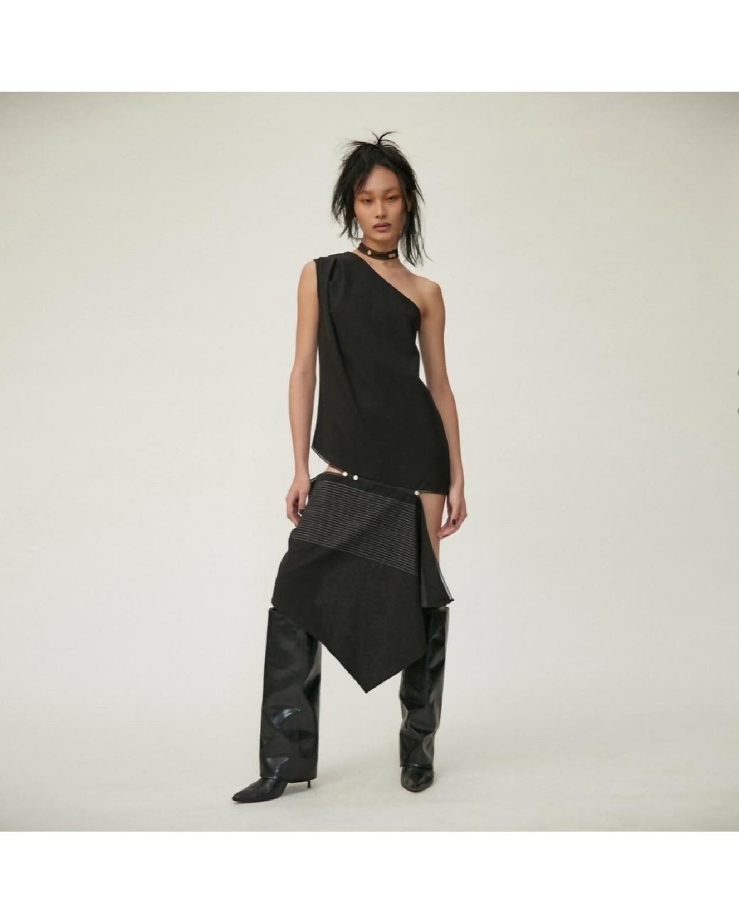 JENN LEE One-shoulder Ring Zipper Black Dress | Lyst