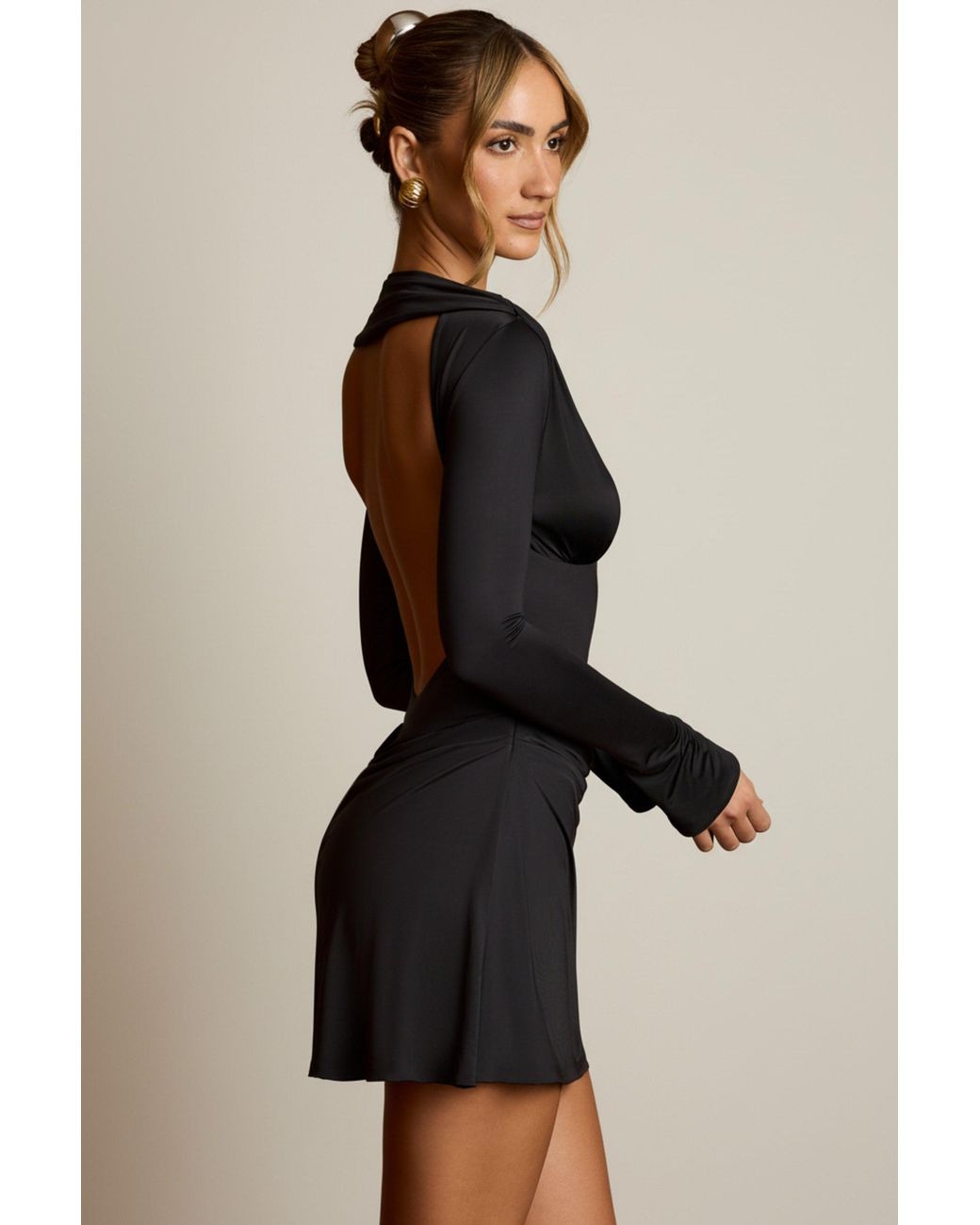 Oh Polly Open-Back Draped A-Line Mini Dress in Black | Lyst UK