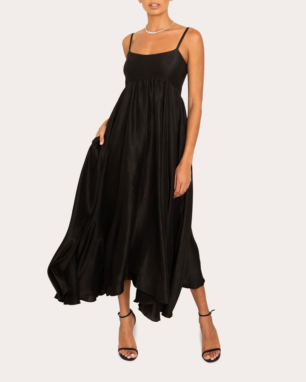 Azeeza Rachel Gathered-Waist Silk Midi Dress in Black | Lyst