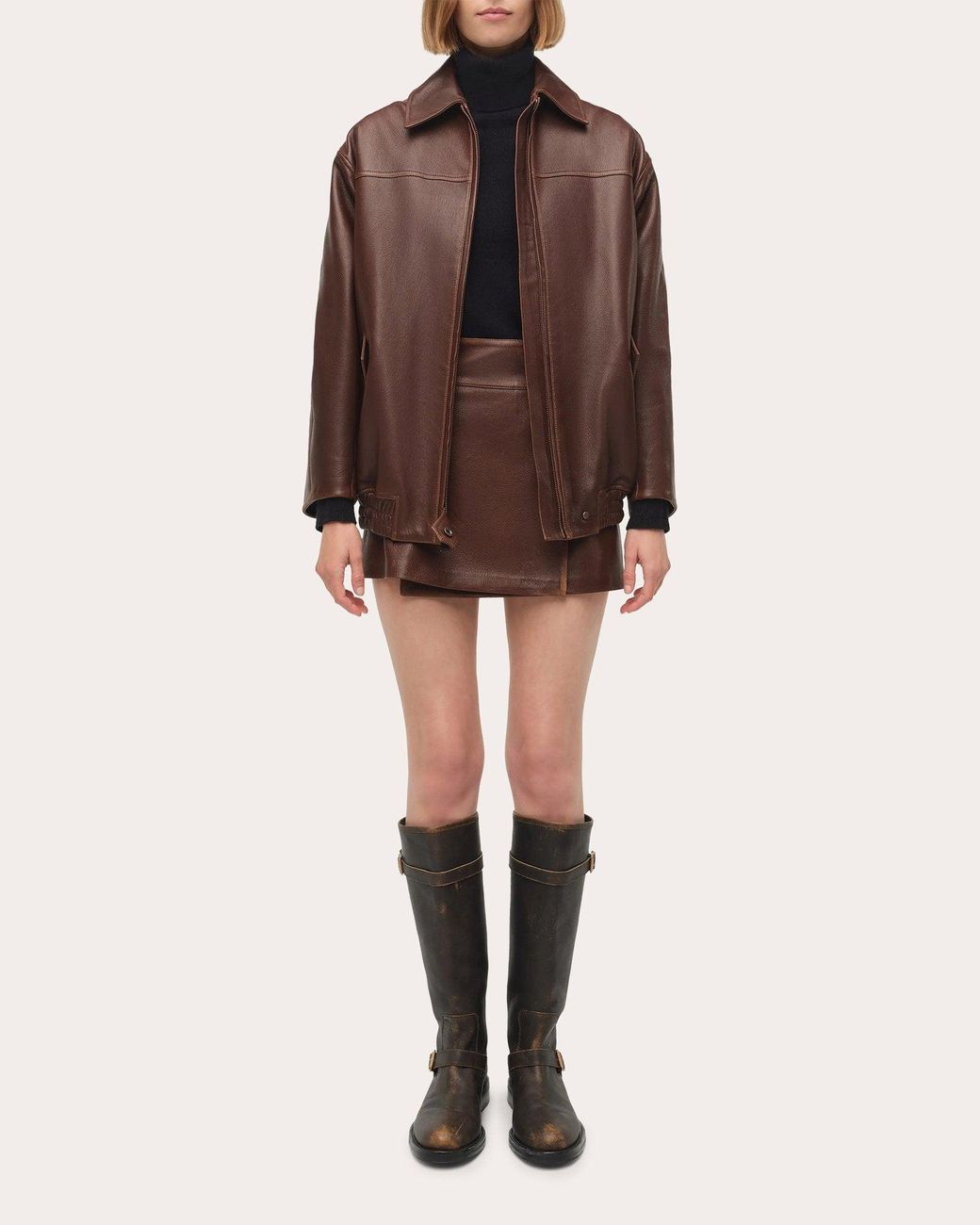 Jonathan Simkhai Huntington Oversized Leather Jacket in Brown | Lyst