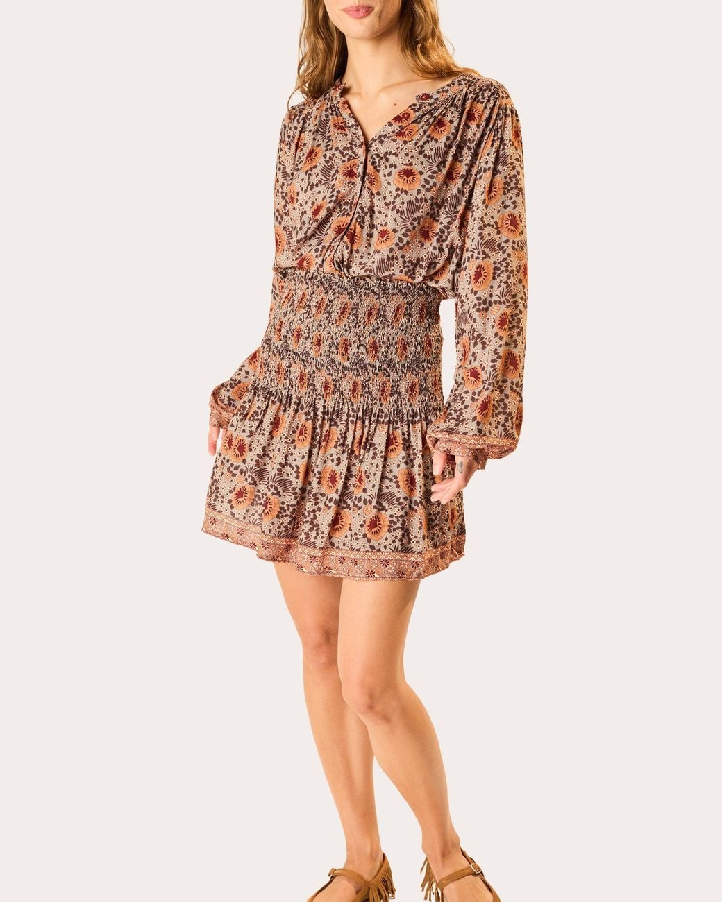 Natalie Martin Chelsea Floral Smocked Mini Skirt Rayon in White | Lyst